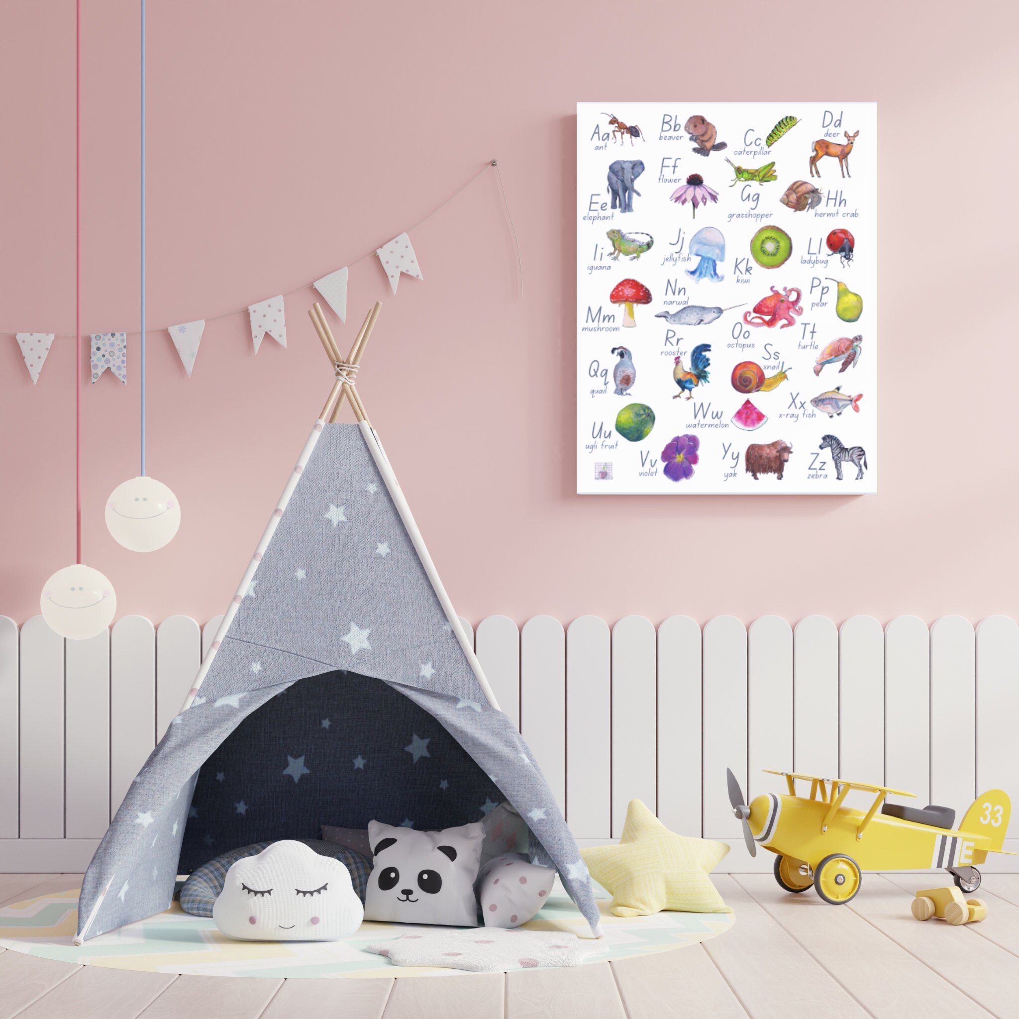 Nature Animals and Objects Alphabet Poster on Canvas, Natural Alphabet ...