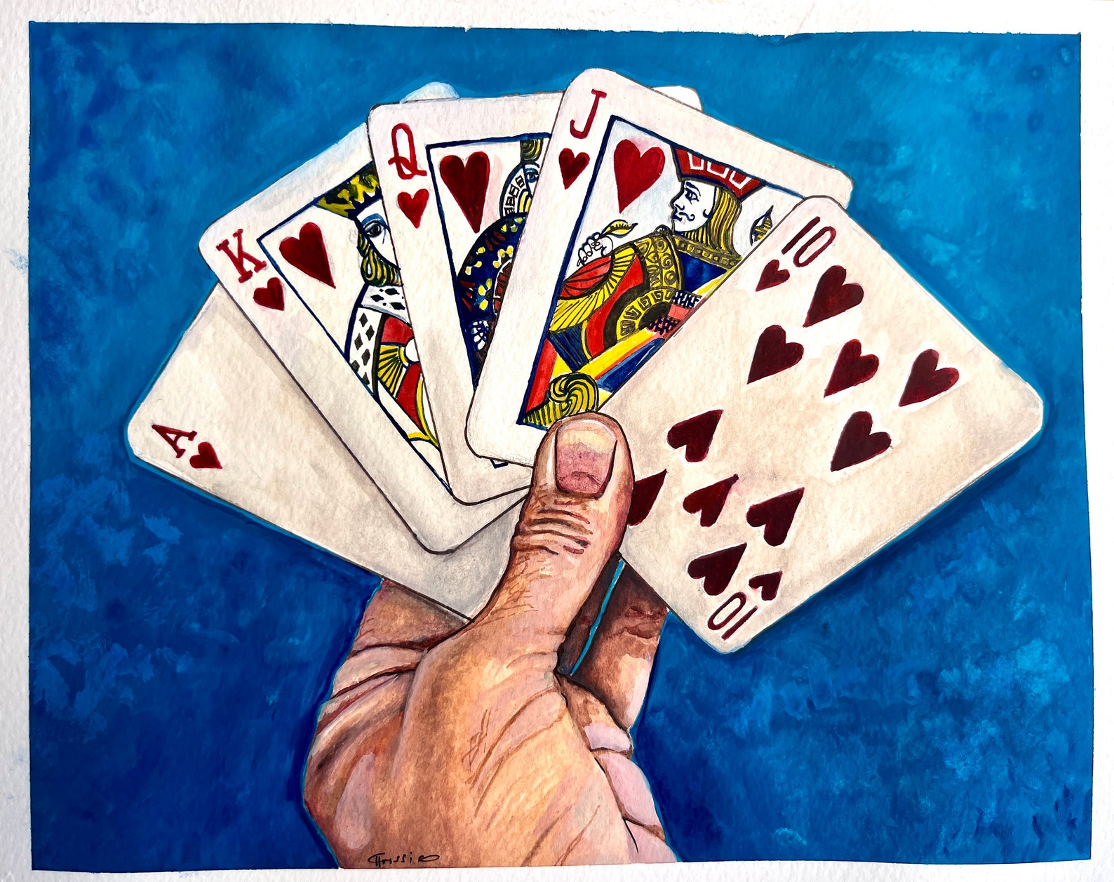 Lucky Poker Hand PRINT, Card Game Simple Art GICLEE, Funky Quirky Wall ...