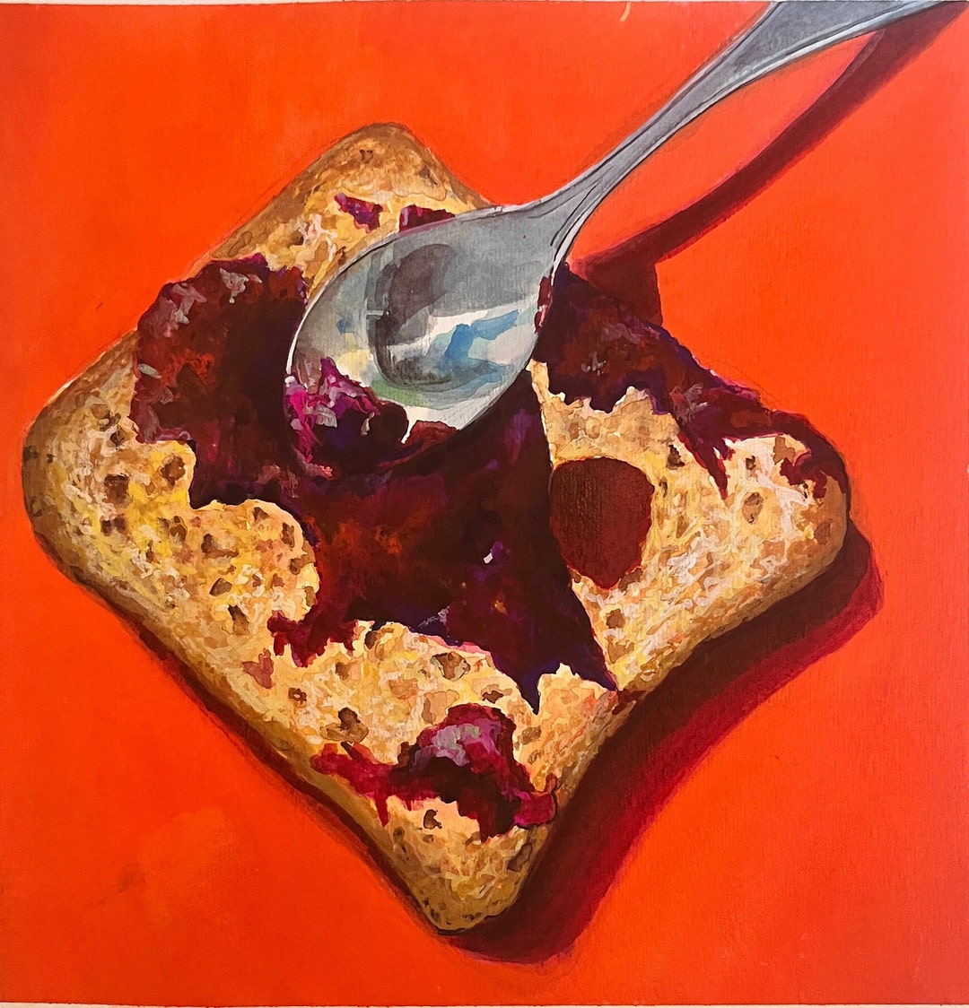 Jelly Toast Smeared on With a Spoon Original Gouache Painting 8x8 - Etsy