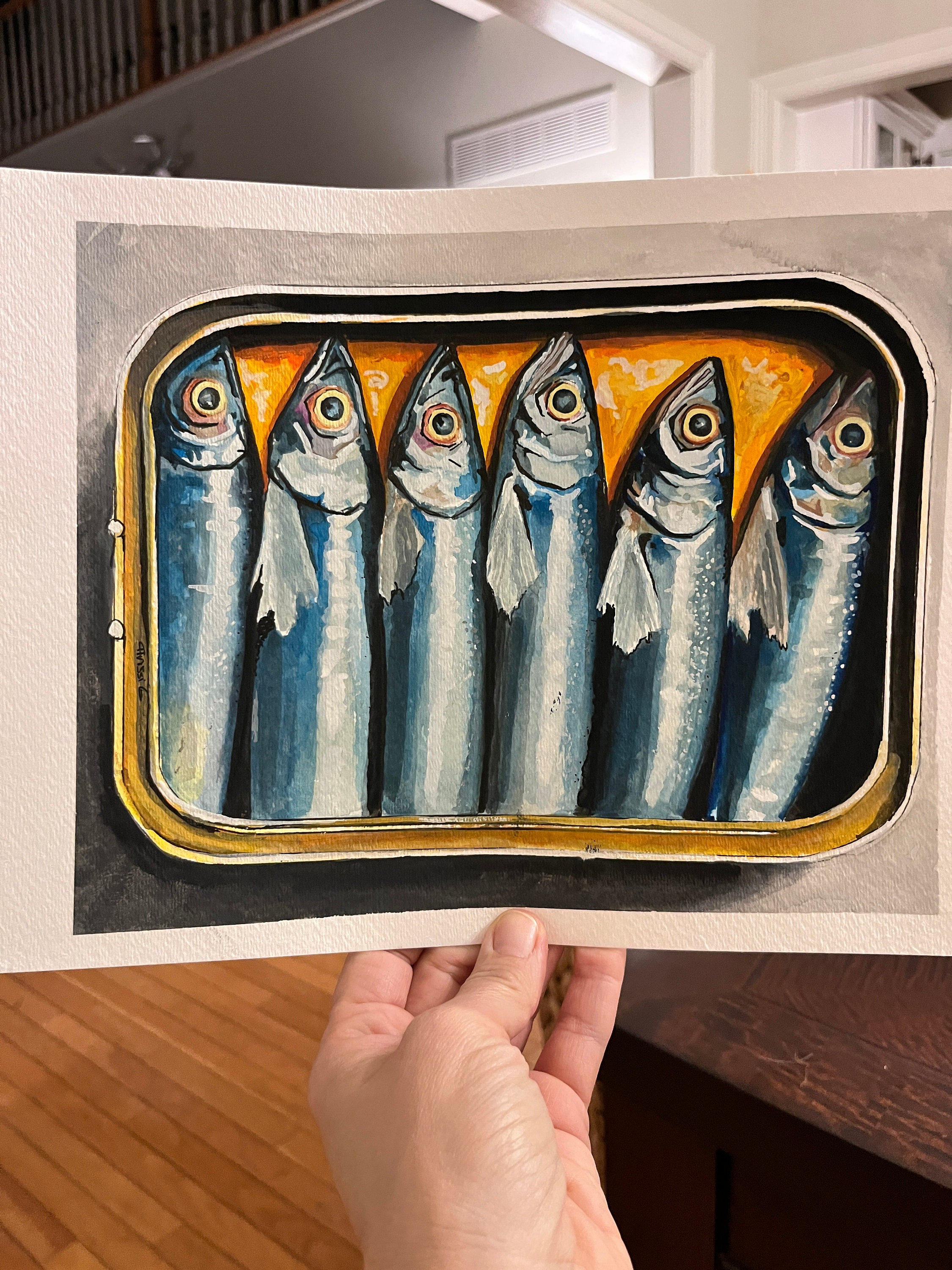 Sardines in a Can PRINT, Simple Art Fish POSTER, Sardine Fish Art ...