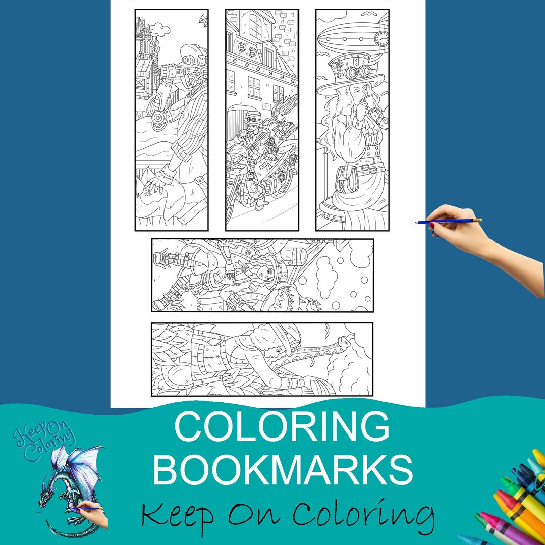 Bookmarks Coloring Steampunk Printable Download Procreate PDF JPG Art ...