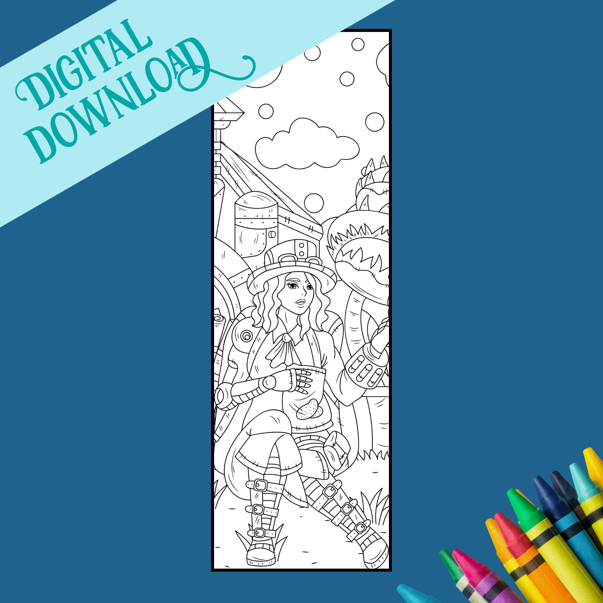 Bookmarks Coloring Steampunk Printable Download Procreate PDF JPG Art ...