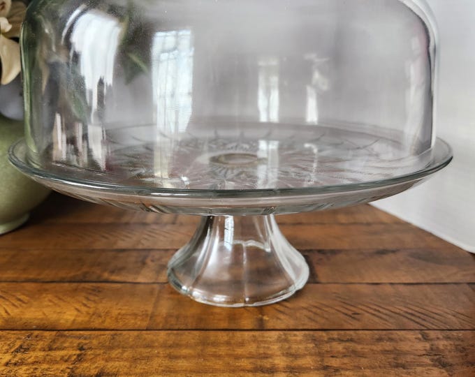 Cake Dome Aluminum Glass Plate Cake Saver Vintage Kitchen USA Glass ...
