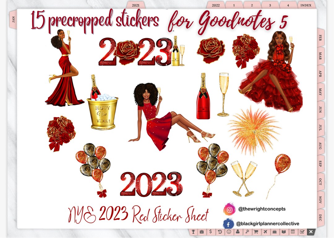 NYE 2023 RED Goodnotes Stickers Digital Planner Stickers Set - Etsy