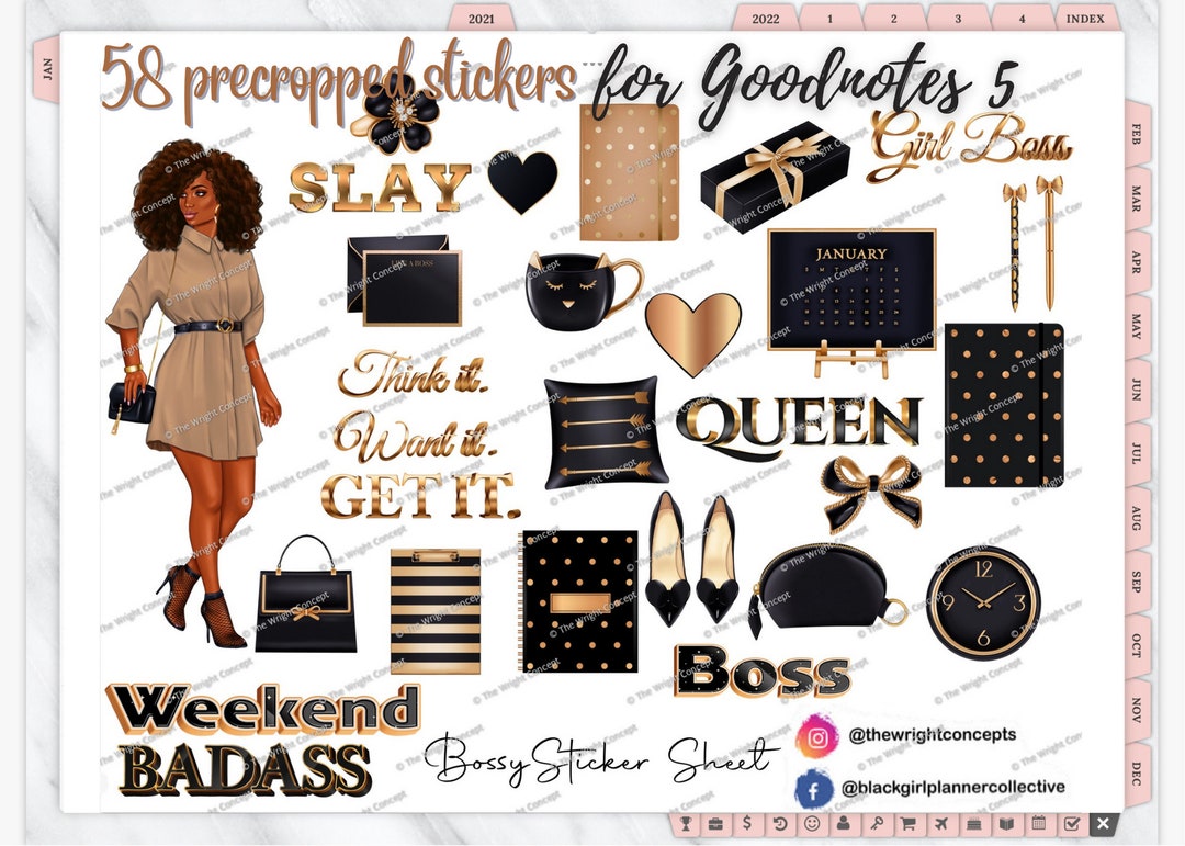 Black Girl Goodnotes Stickers Bossy Sticker Set curly Fro, Digital ...