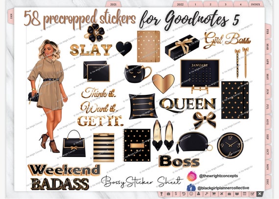 Black Girl Goodnotes Stickers Bossy Sticker Set wavy Bob - Etsy