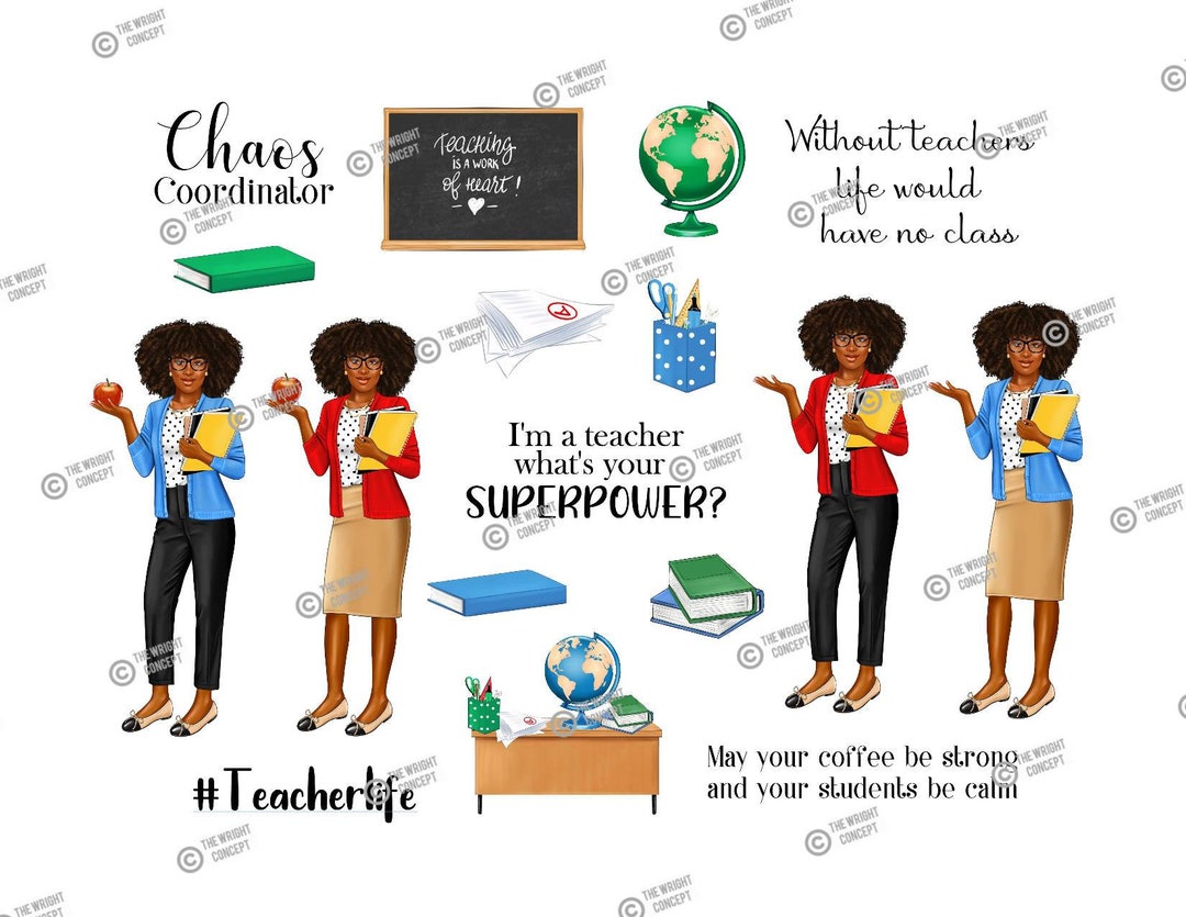 Teacher Life Sticker Sheet afro, Teacher Stickers, Natural Hair ...