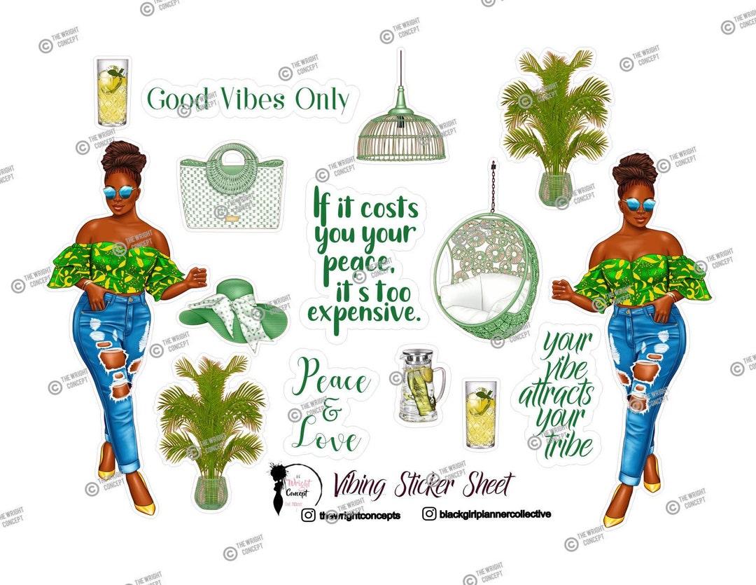 Vibing Sticker Sheet twist Bun Fitness Stickers, Black Girl Planner ...