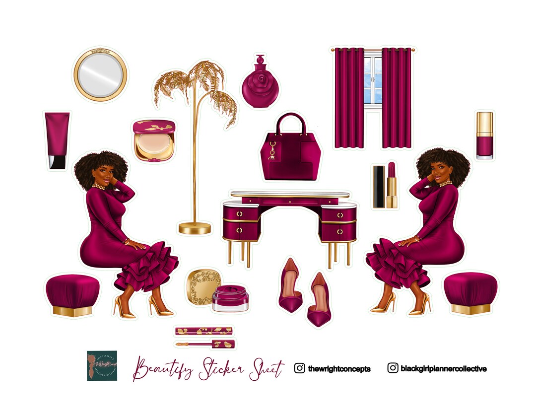 Beautify Sticker Sheet BURGUNDY afro Wellness Stickers, Black Girl ...