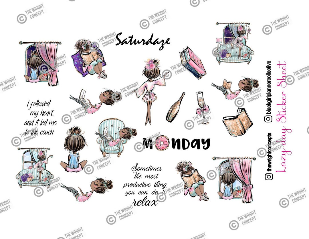 Lazy Day Stickers, Black Girl Stickers, Black Girl Planner Stickers ...
