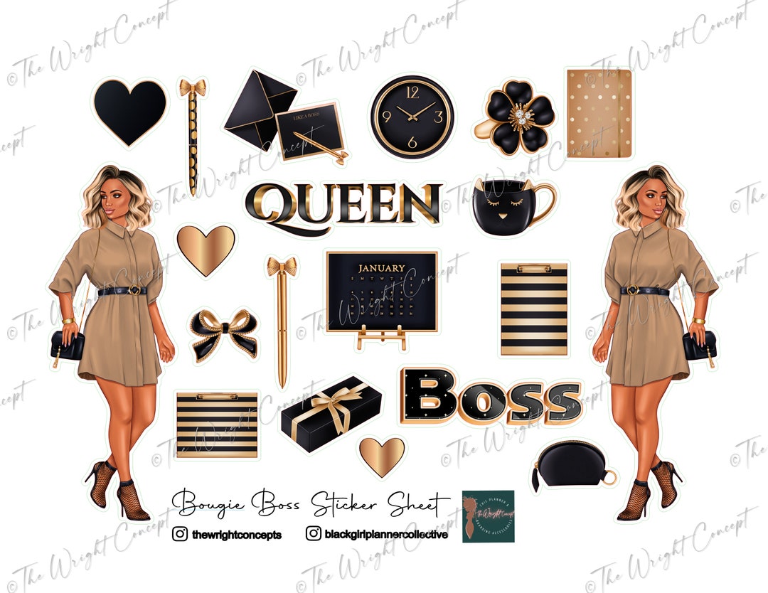Bougie Boss Sticker Sheet wavy Bob Wellness Stickers, Black Girl ...