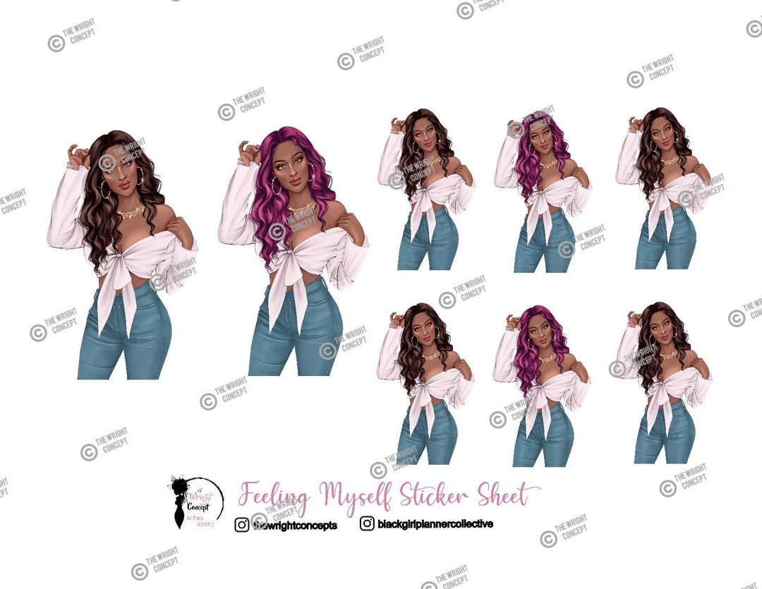 Feeling Myself Sticker Sheet,wavy Hair Stickers, Black Girl Planner ...