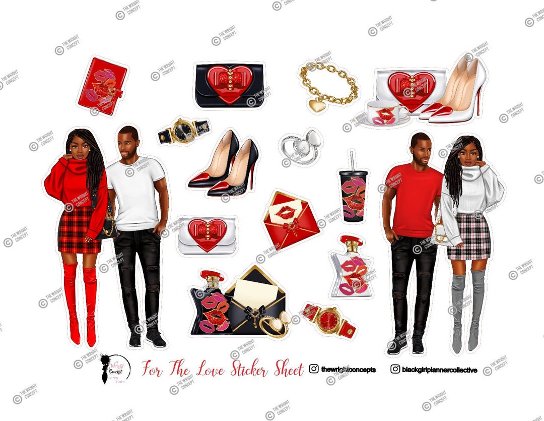 For the Love Sticker Sheet long Twists, Couple Stickers, Black Girl ...