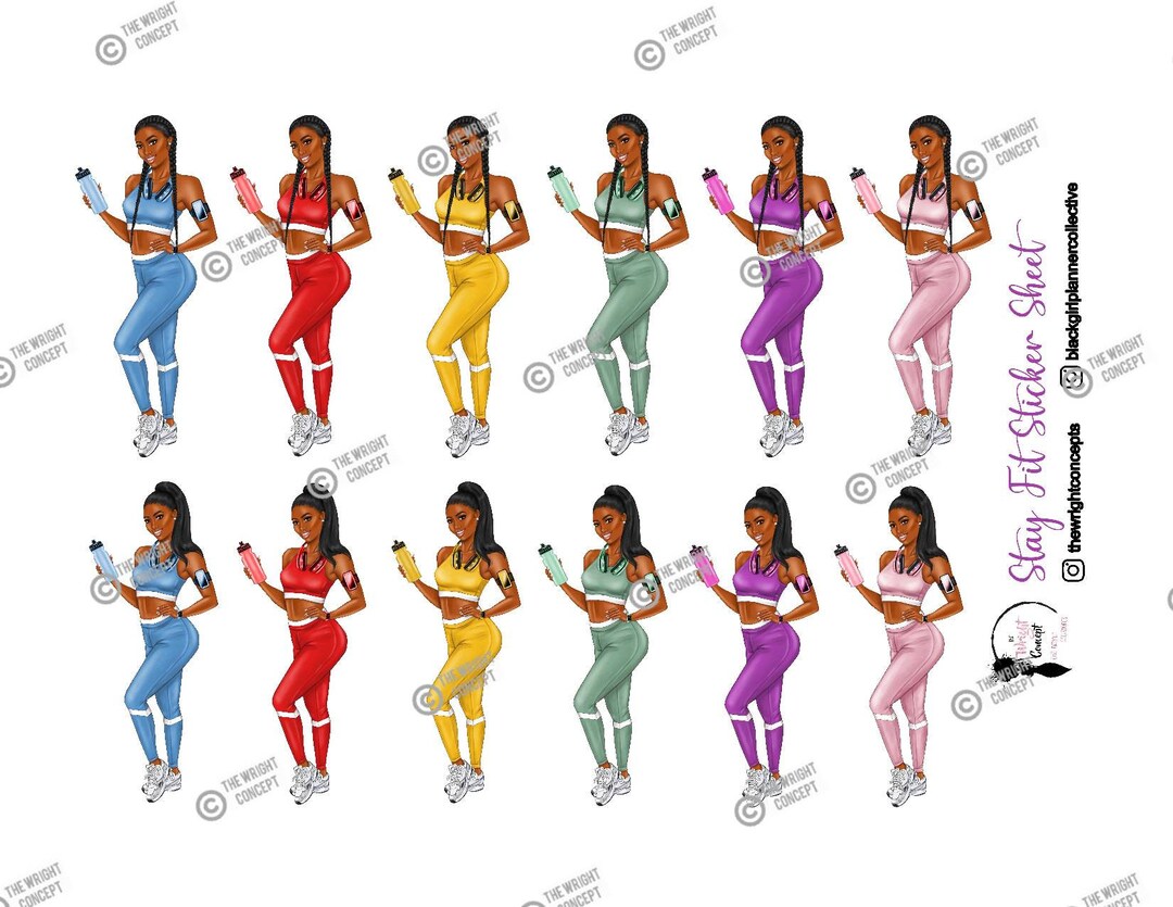 Stay Fit Sticker Sheet silky, Fitness Stickers, Black Girl Planner ...