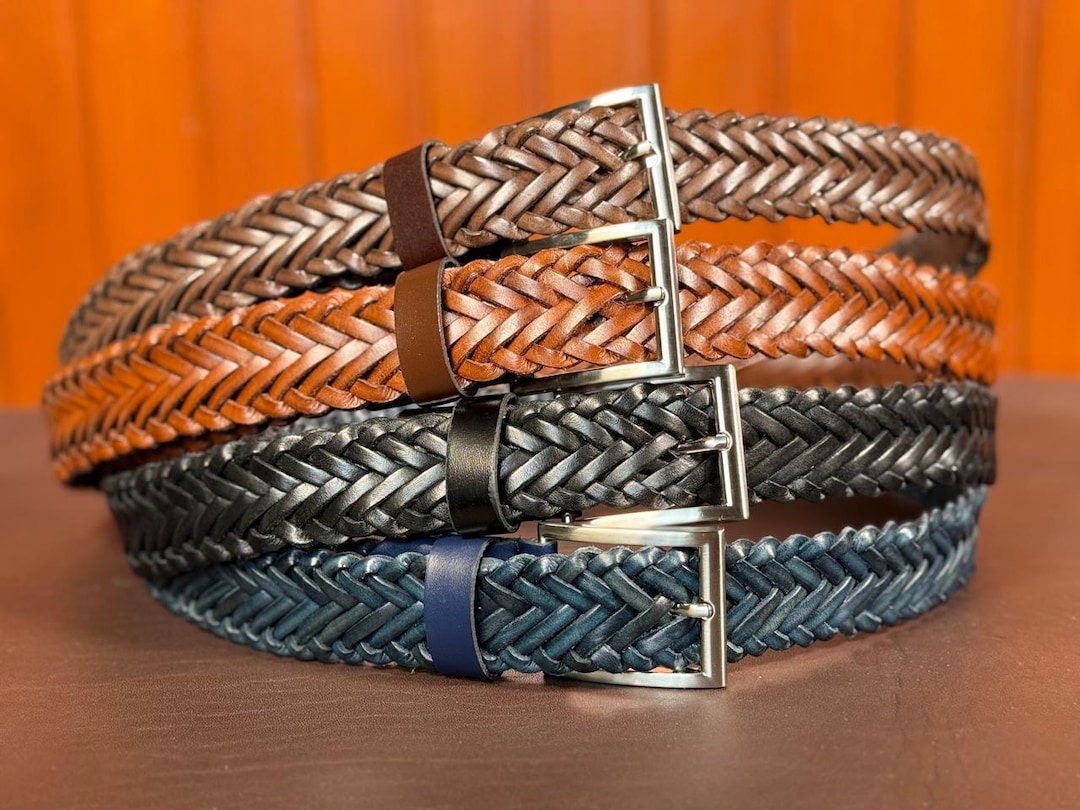 Mens Belt Leather Leather Belt Jeans Handmade Braided Leather Belt ...