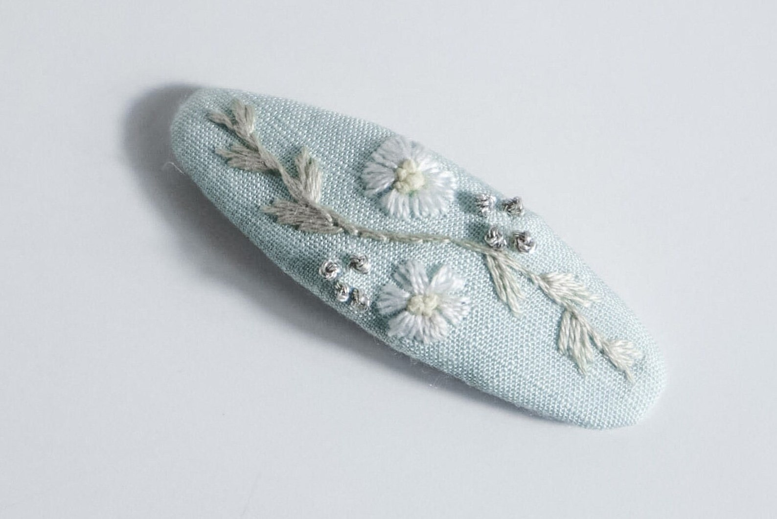 Floral Hand Embroidered Snap Hair Clips for Girls, Linen Embroidered ...