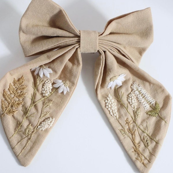 Embroidered Hair Bow - Etsy