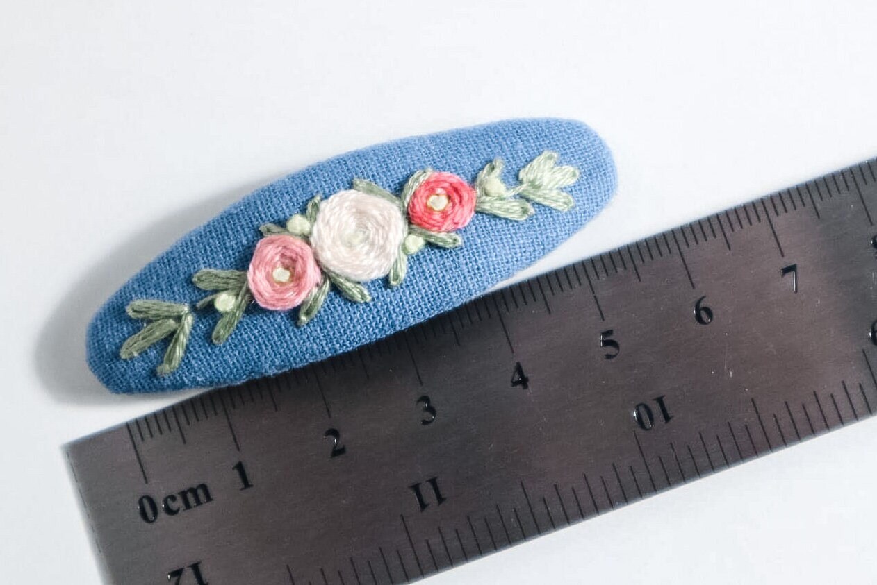 Floral Hand Embroidered Snap Hair Clips for Girls, Linen Embroidered ...