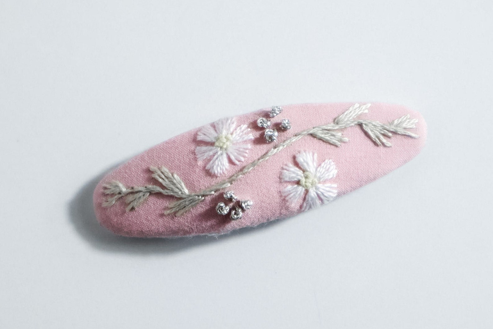 Floral Hand Embroidered Snap Hair Clips for Girls, Linen Embroidered ...