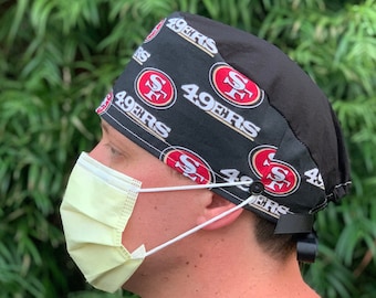 San Francisco 49ers Stadium Football Tie Back Scrub Cap, Nurse Hat ...