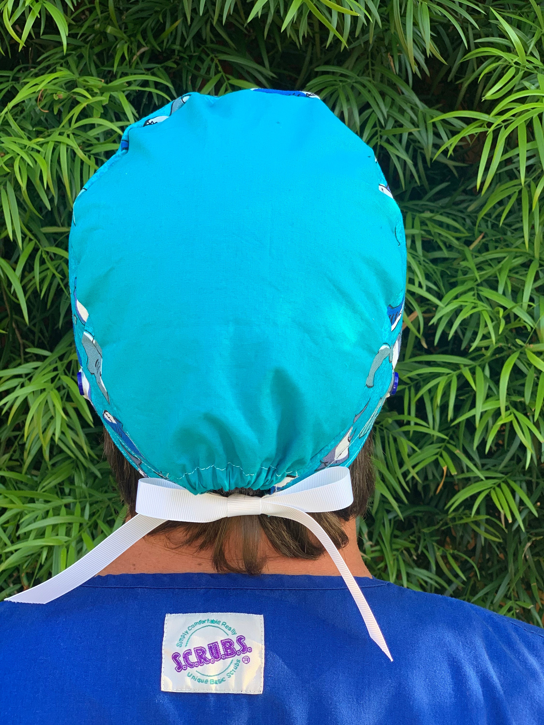 Scrub Cap With Buttons Shark Ocean Turquoise Aqua Baby Shark | Etsy