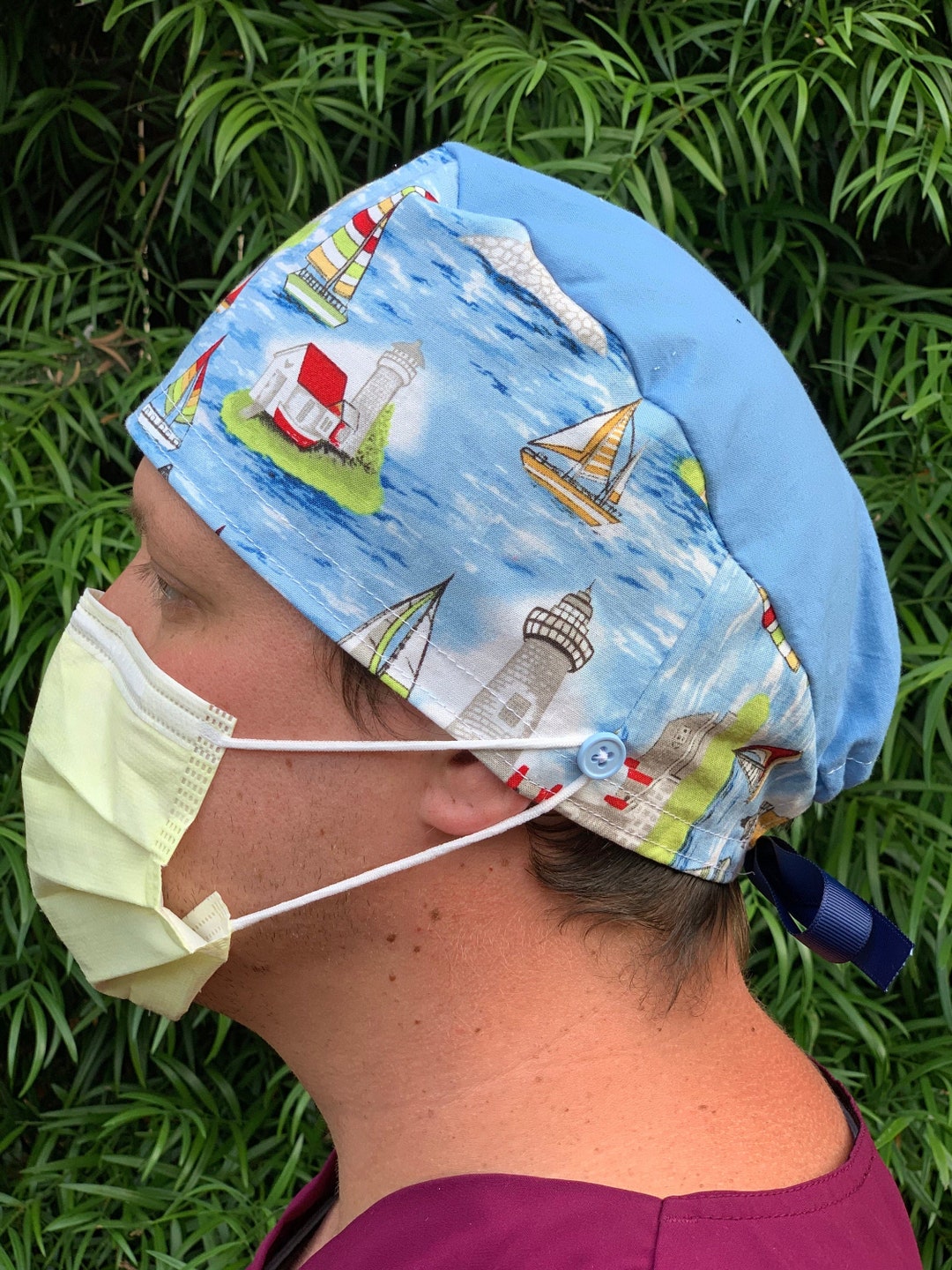 Mcdreamy Sail Boat Scrub Cap With Buttons. Surgical Hat. Or, Nurse ...