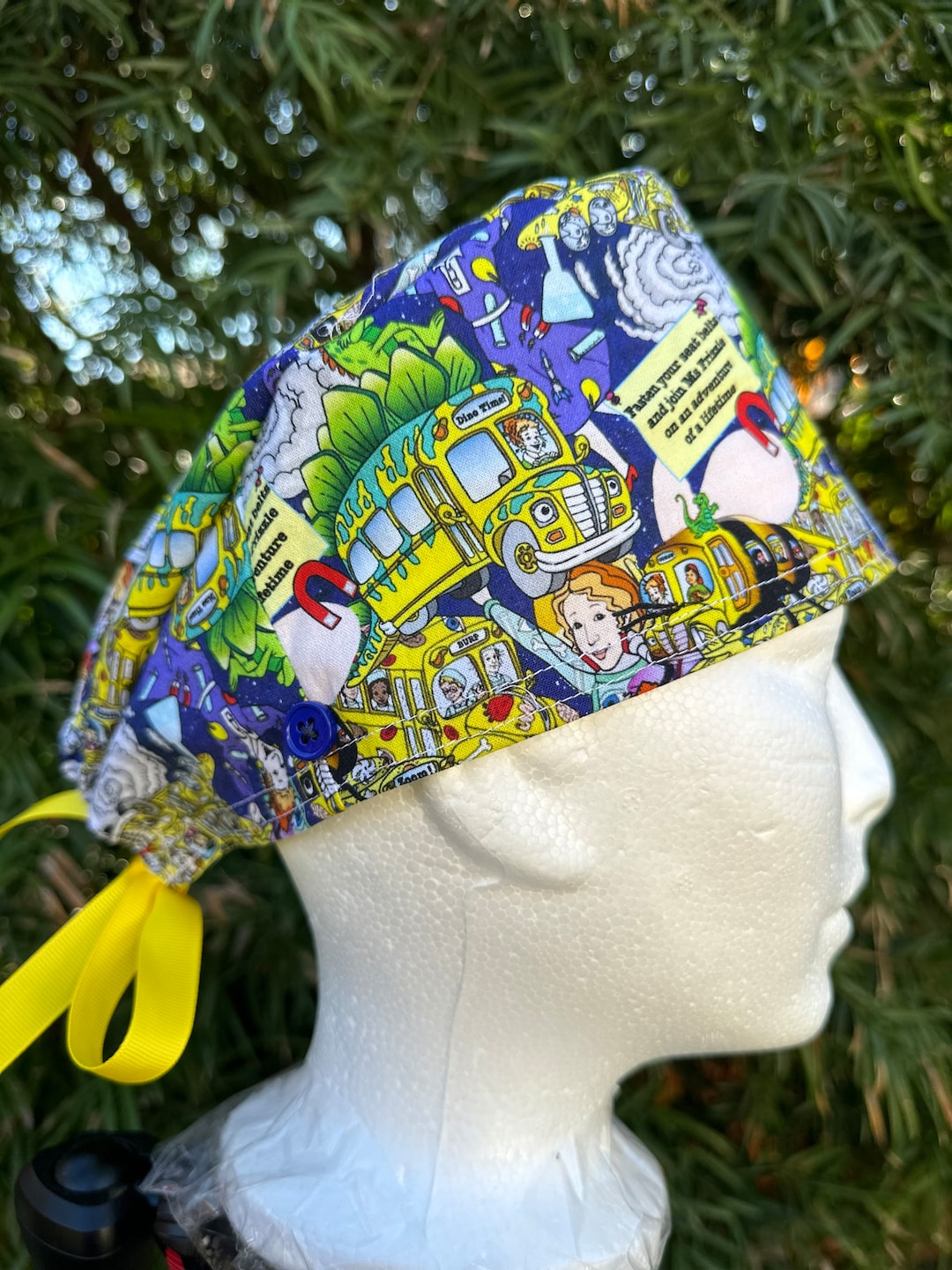 Magic School Bus Scrub Cap With Buttons Surgical Cover, OR, Nurse Hat ...