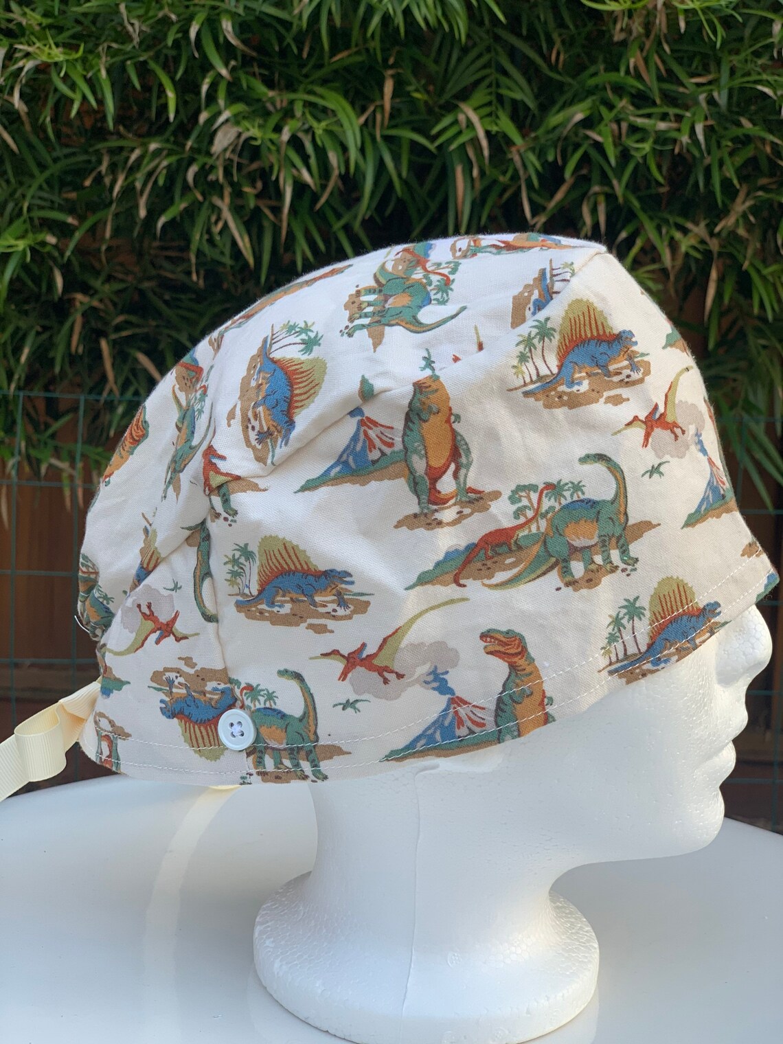Dinosaur Surgical Cap With Button Jurassic Park Like Scene | Etsy
