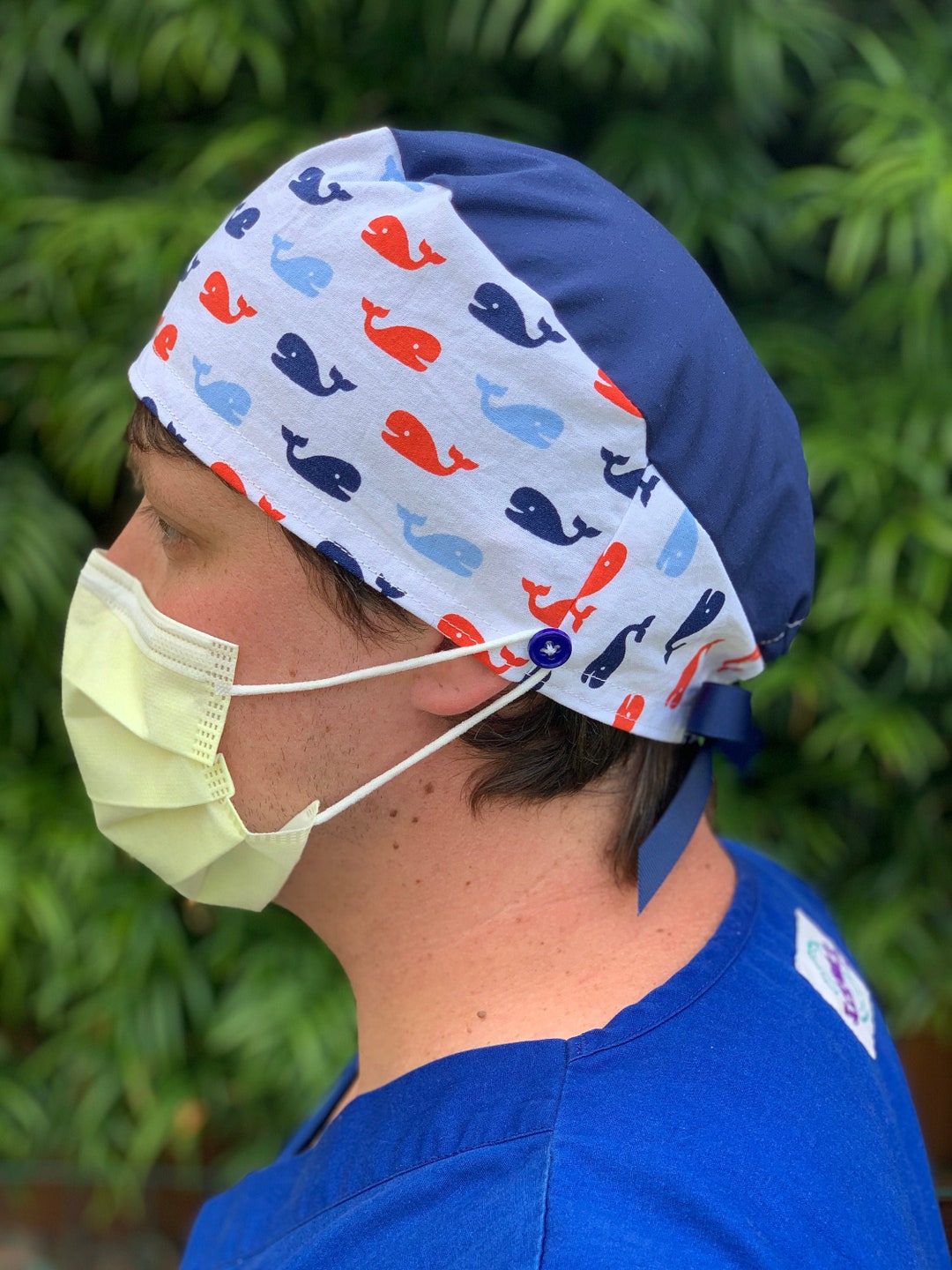 Whale Scrub Cap With Button for Nurse, Can, RN, MD, Doctor, Surgeon ...