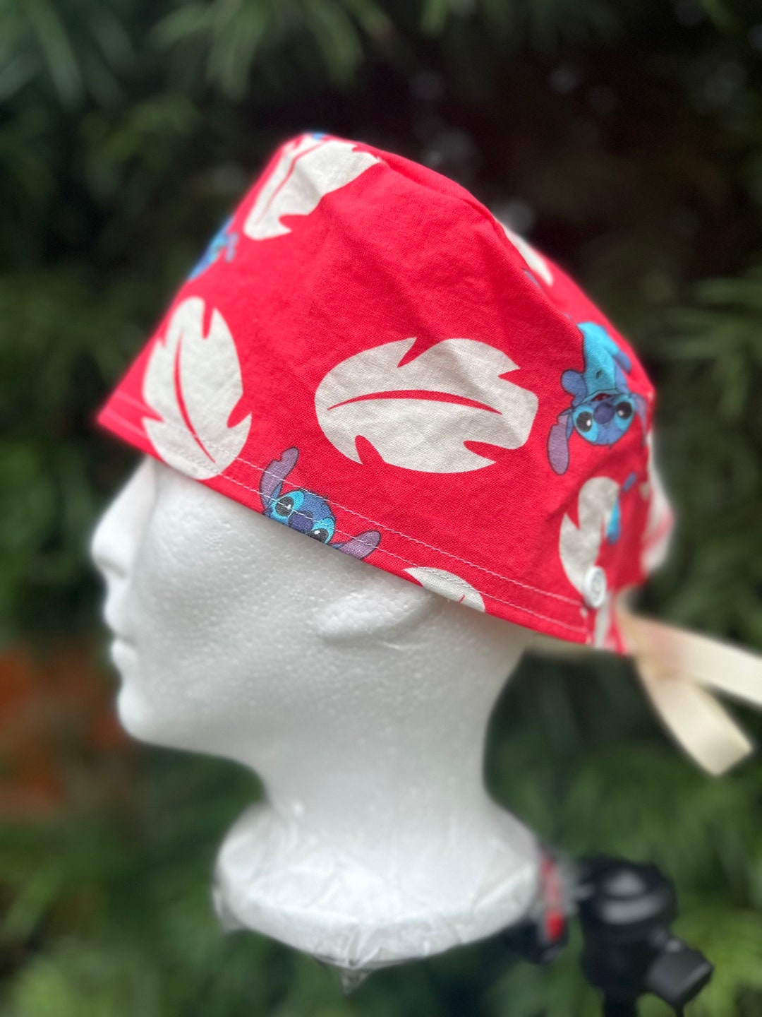 Hawaiian Lilo Red Dress and Stitch Scrub Cap With Buttons. Nurse Hat.rn ...