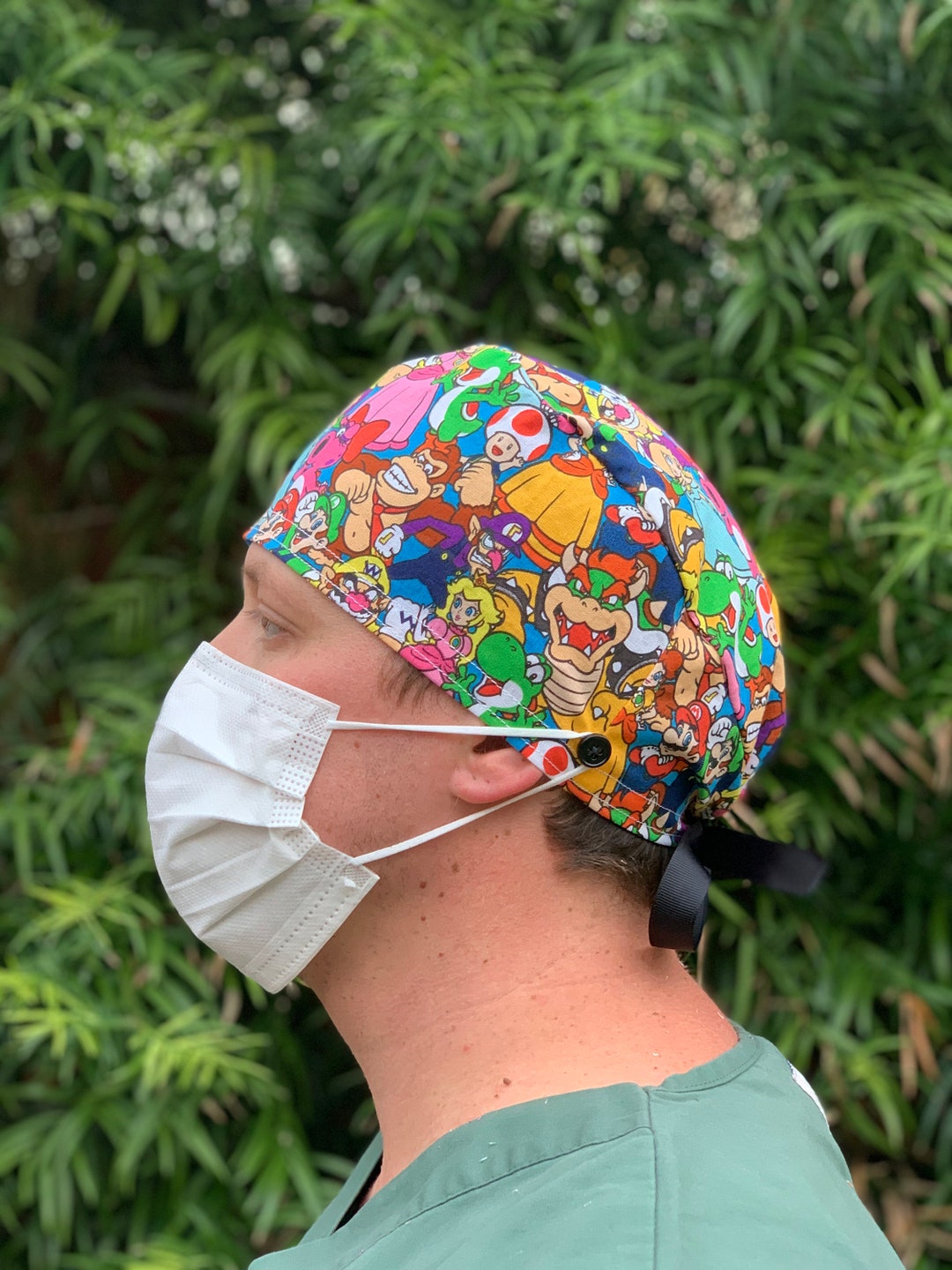 Characters Mario Scrub Cap With Buttons - Etsy