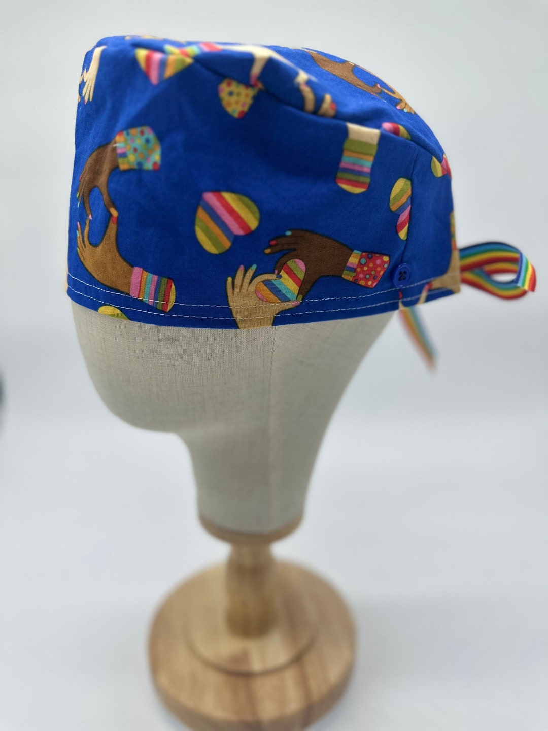 Pride Rainbow Heart Love Scrub Cap With Buttons. Pride. Surgical Cap ...