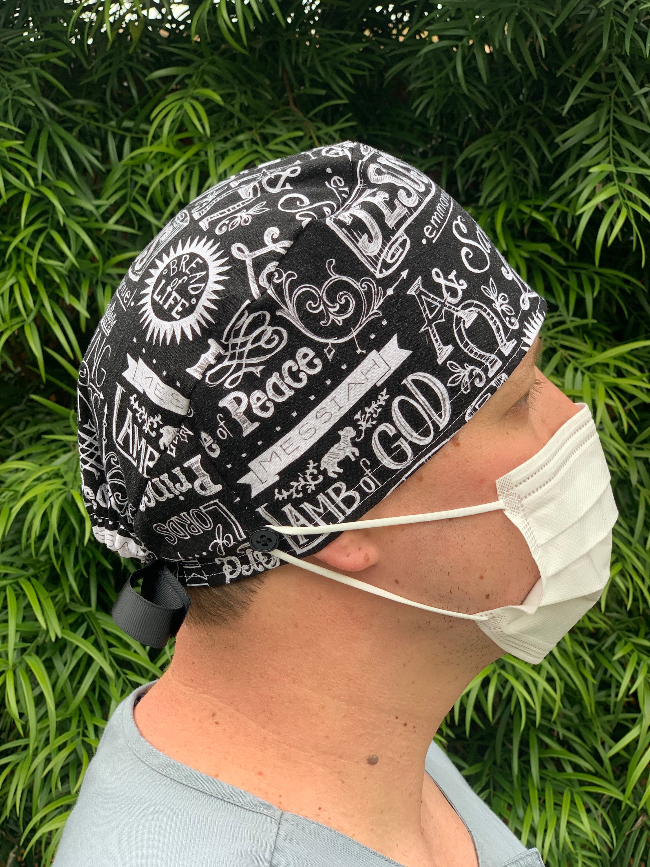 Bible Verse Black White Photo Scrub Cap With Buttons. RN. - Etsy