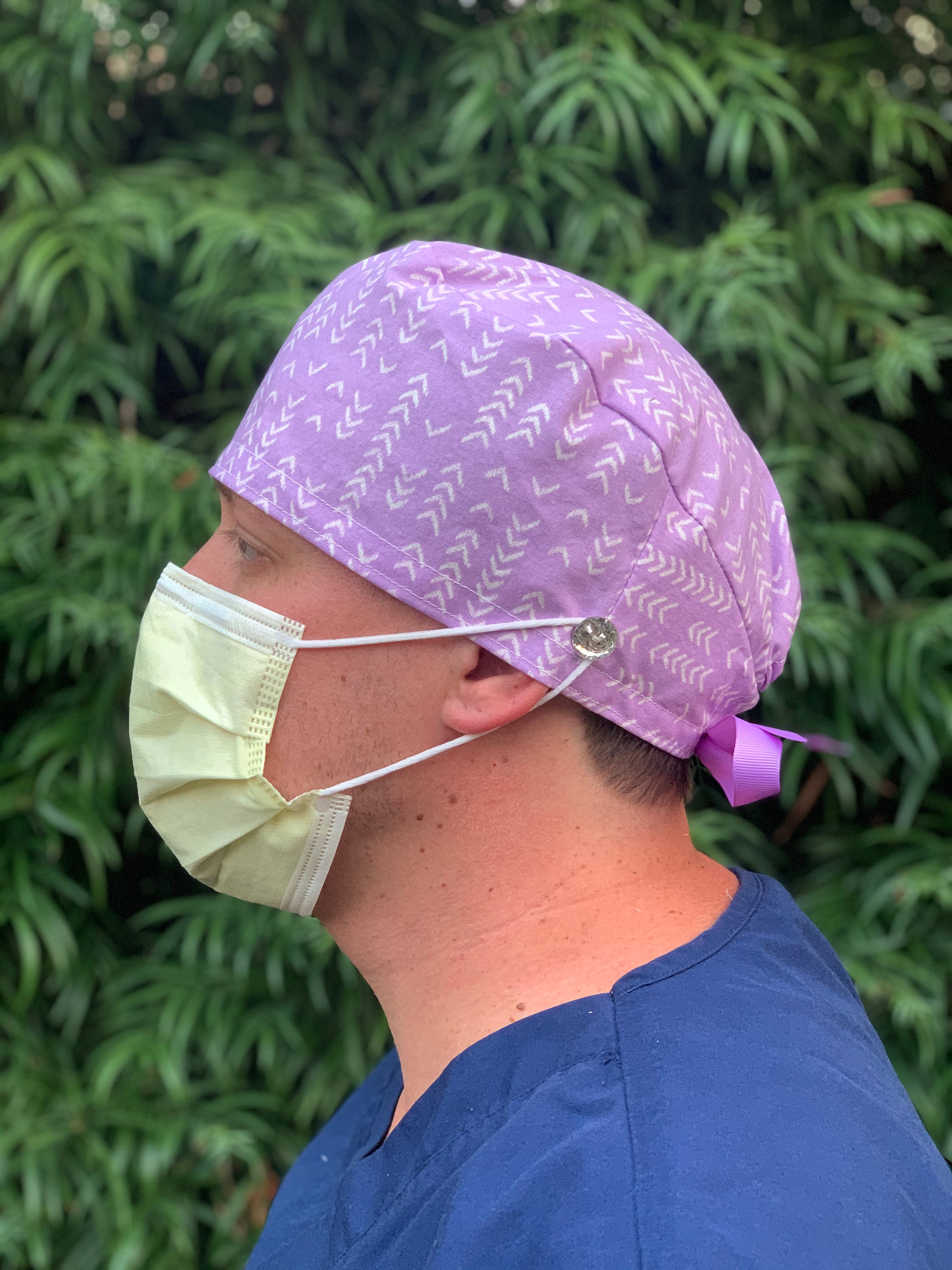 Purple Geometric Scrub Cap With Buttons, Metallic Chevron Foil - Etsy