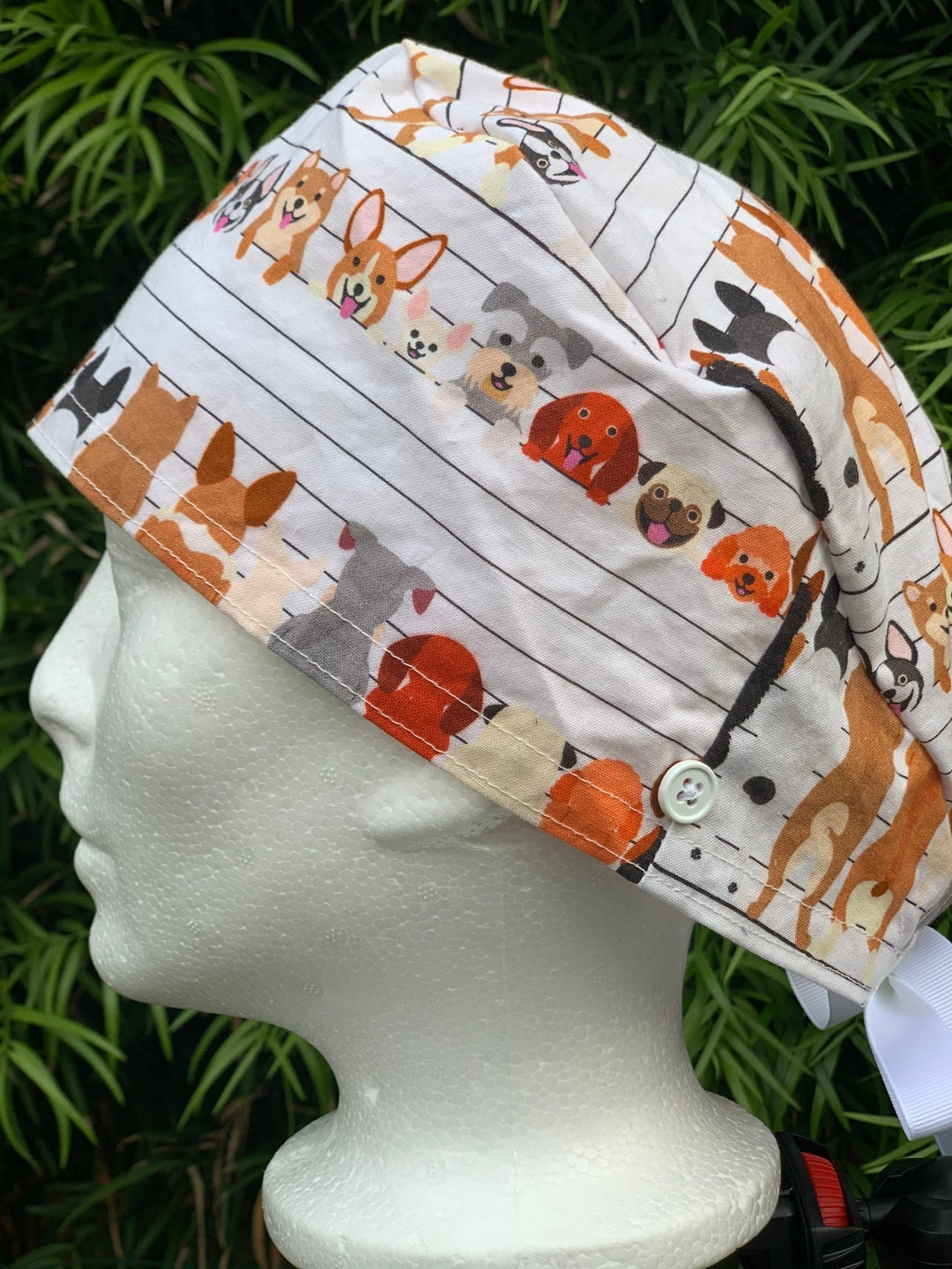 Dog Puppy Line up Scrub Cap With Buttons. Surgical Cap. Animal Lover ...