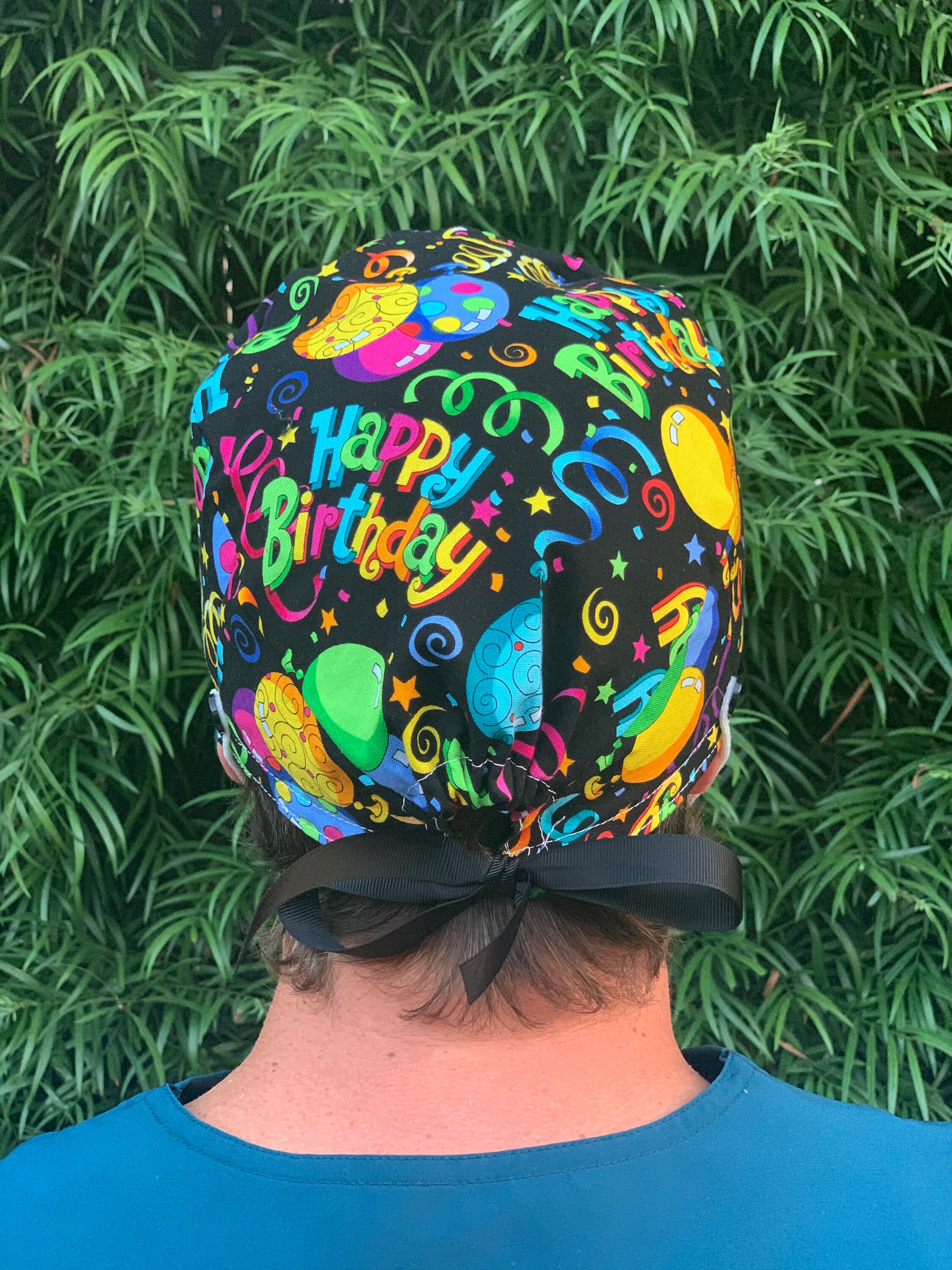 Happy Birthday Scrub Cap With Buttons | Etsy