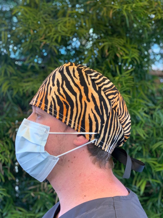 Tiger Stripes Scrub Cap With Buttons. RN Doctor Dentist | Etsy