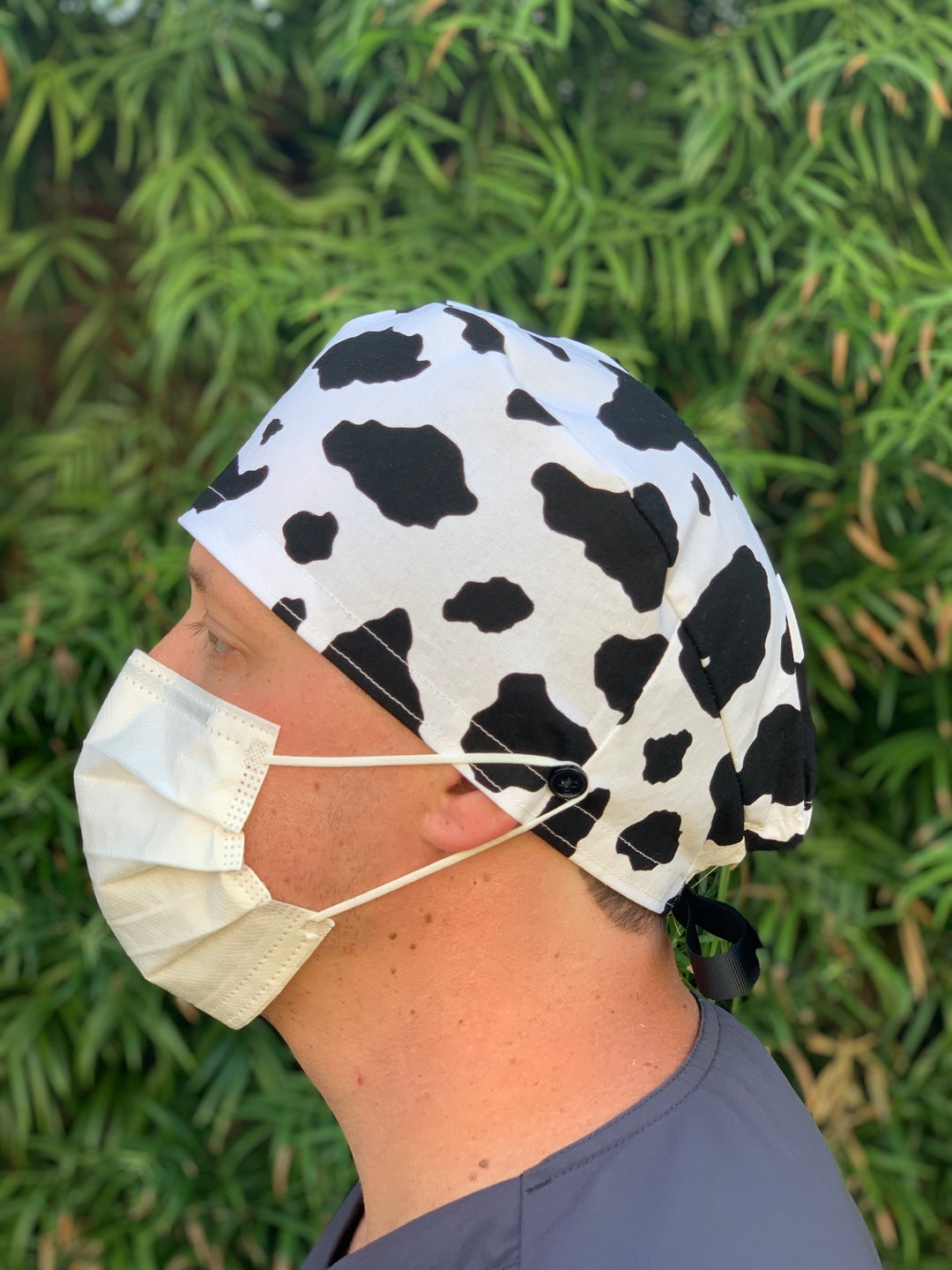 Cow Print Scrub Cap With Buttons, Black and White. RN, Doctor, Vet Tech ...