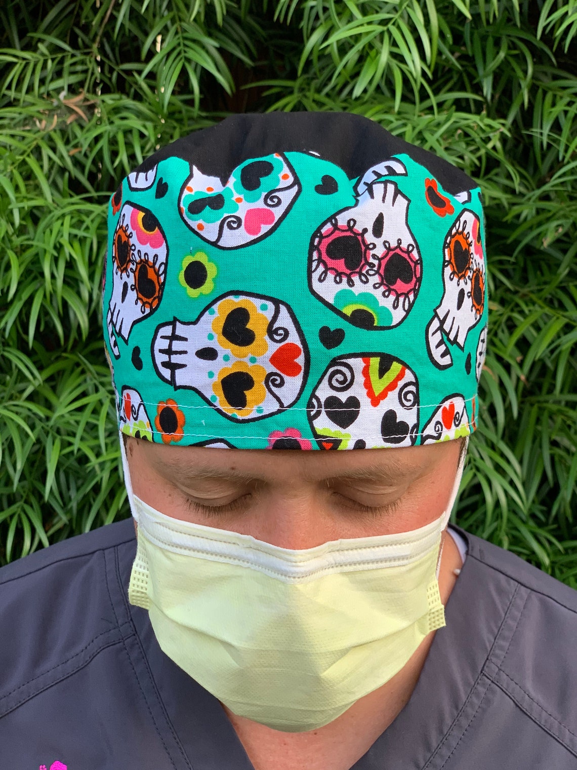 Sugar Skull Scrub Cap with button. Surgical Hat. or Nurse | Etsy
