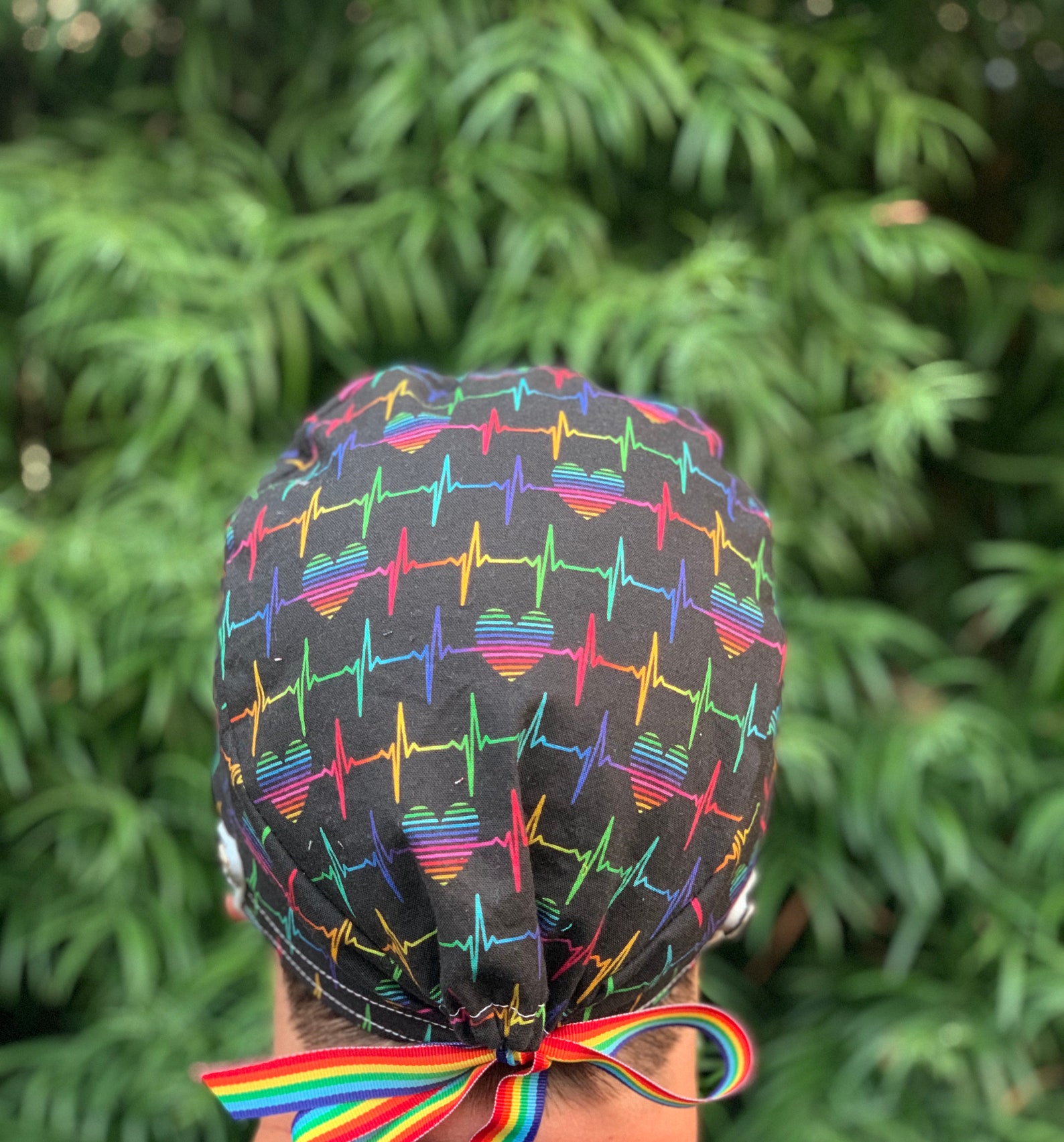 EKG Heart Cardiac Rainbow Scrub Cap With Buttons. PPE, Nurse, Doctor ...