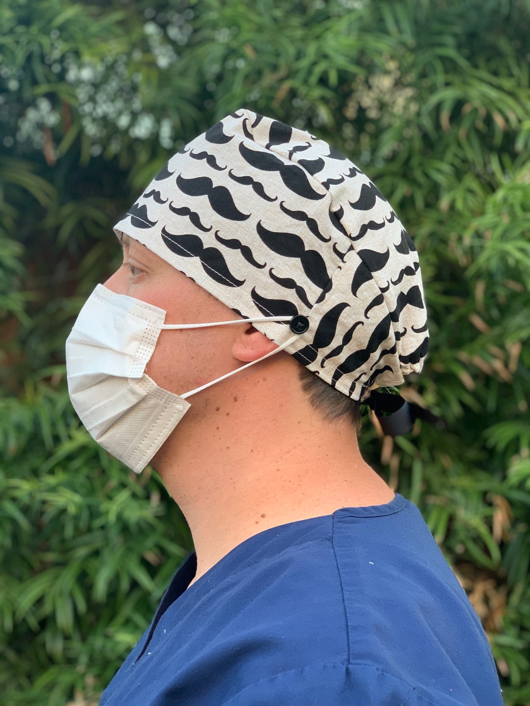 Mustache Scrub Cap With Buttons - Etsy