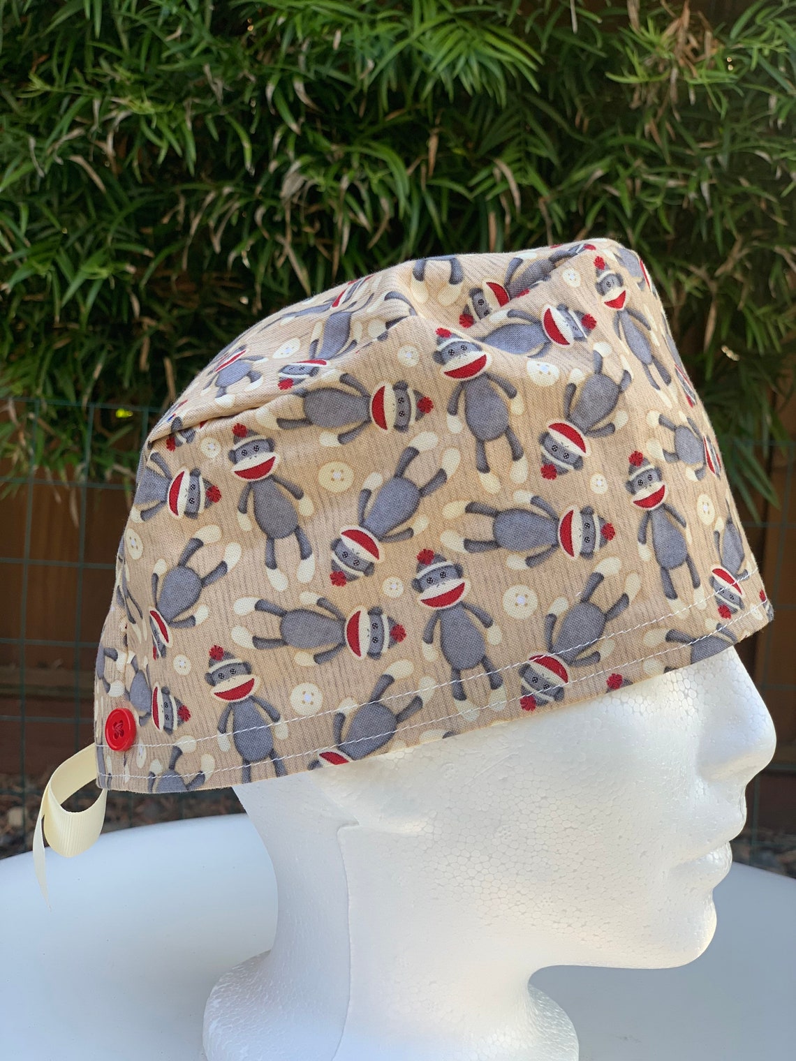 Sock Monkey Scrub Cap With Buttons. Surgical Hat for Nurses - Etsy