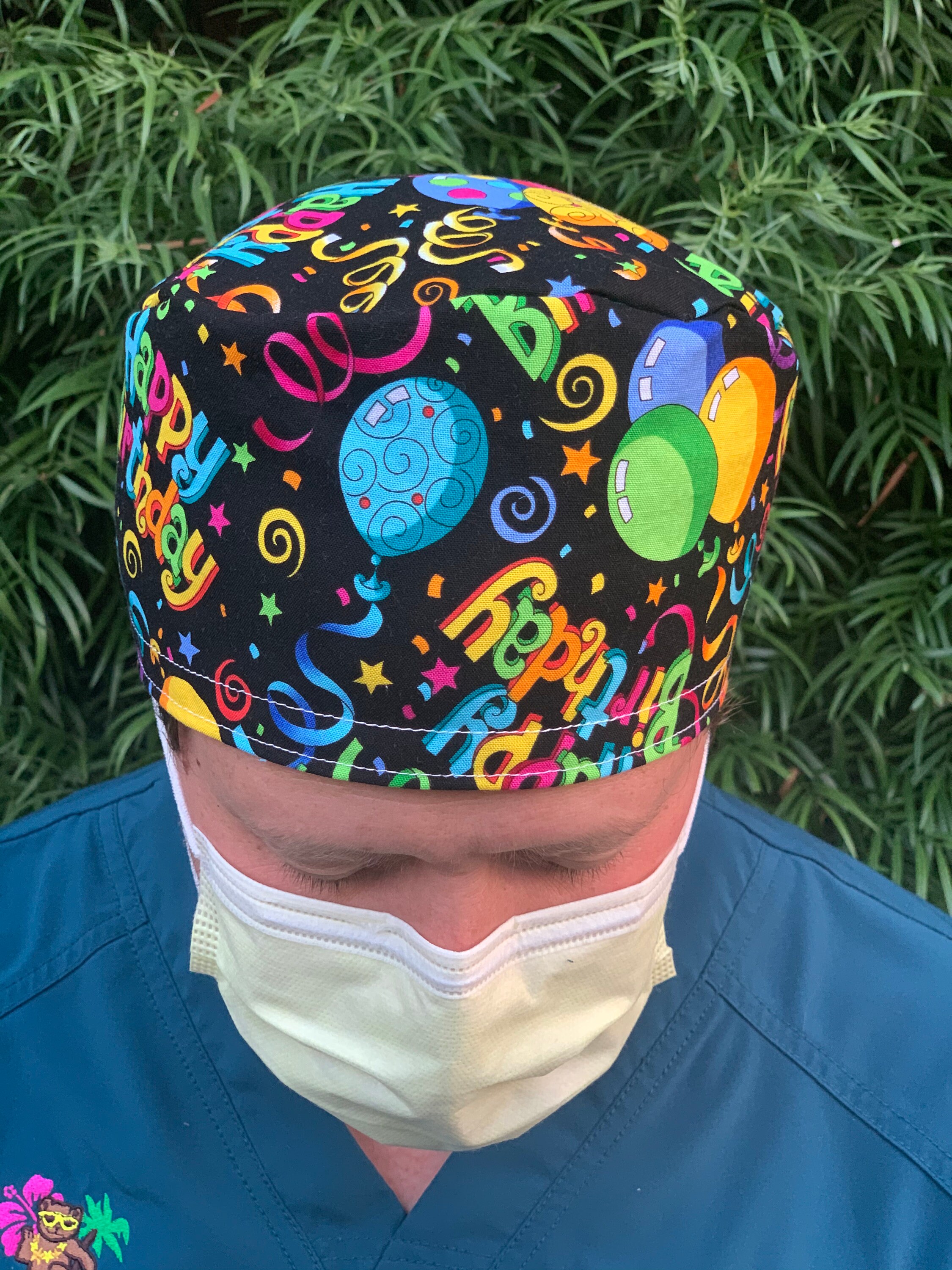 Happy Birthday Scrub Cap with buttons | Etsy