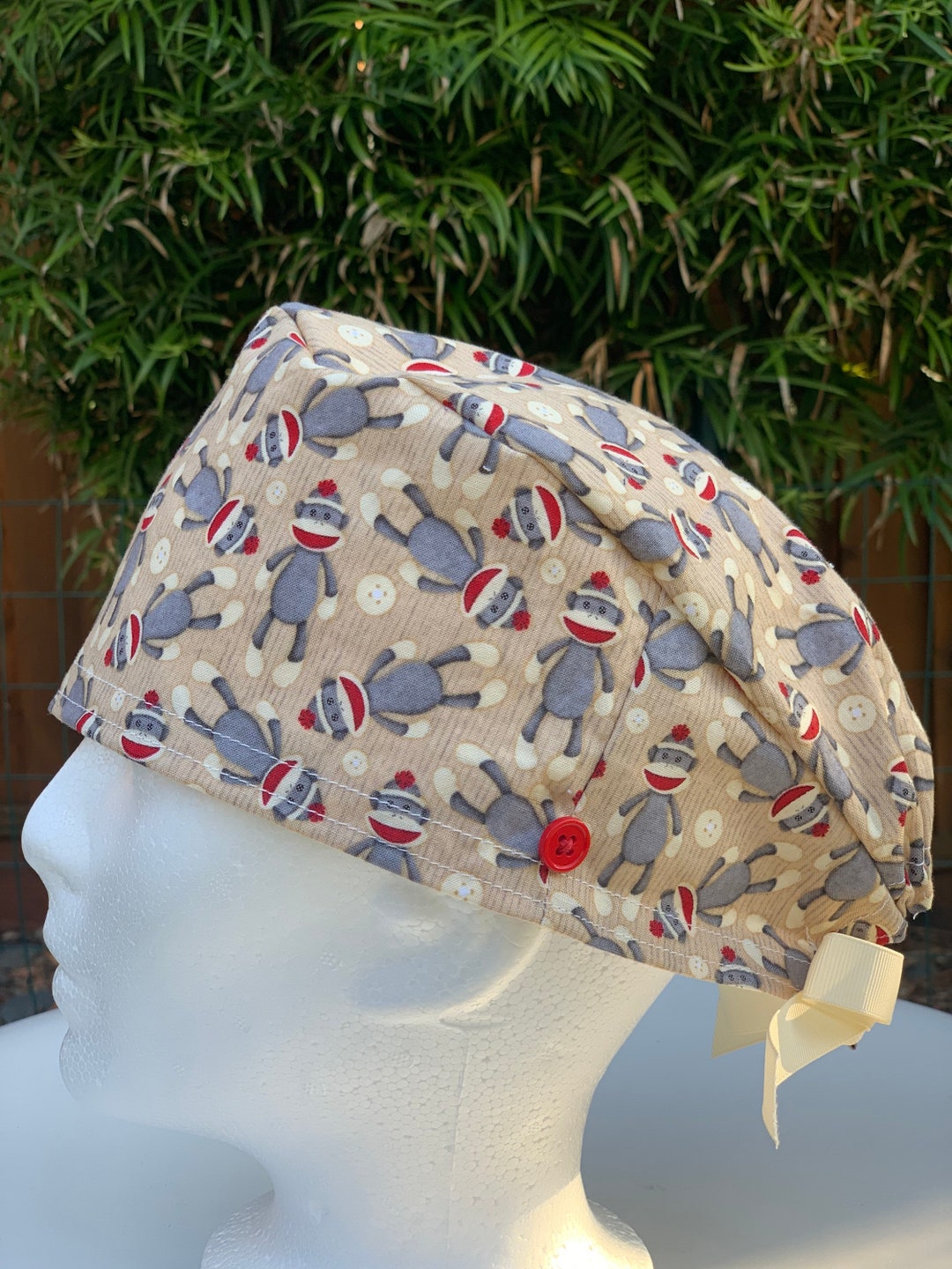 Sock Monkey Scrub Cap With Buttons. Surgical Hat for Nurses, RN, Doctor ...