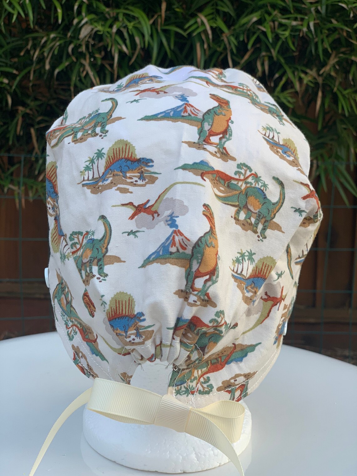 Dinosaur Surgical Cap With Button Jurassic Park Like Scene | Etsy