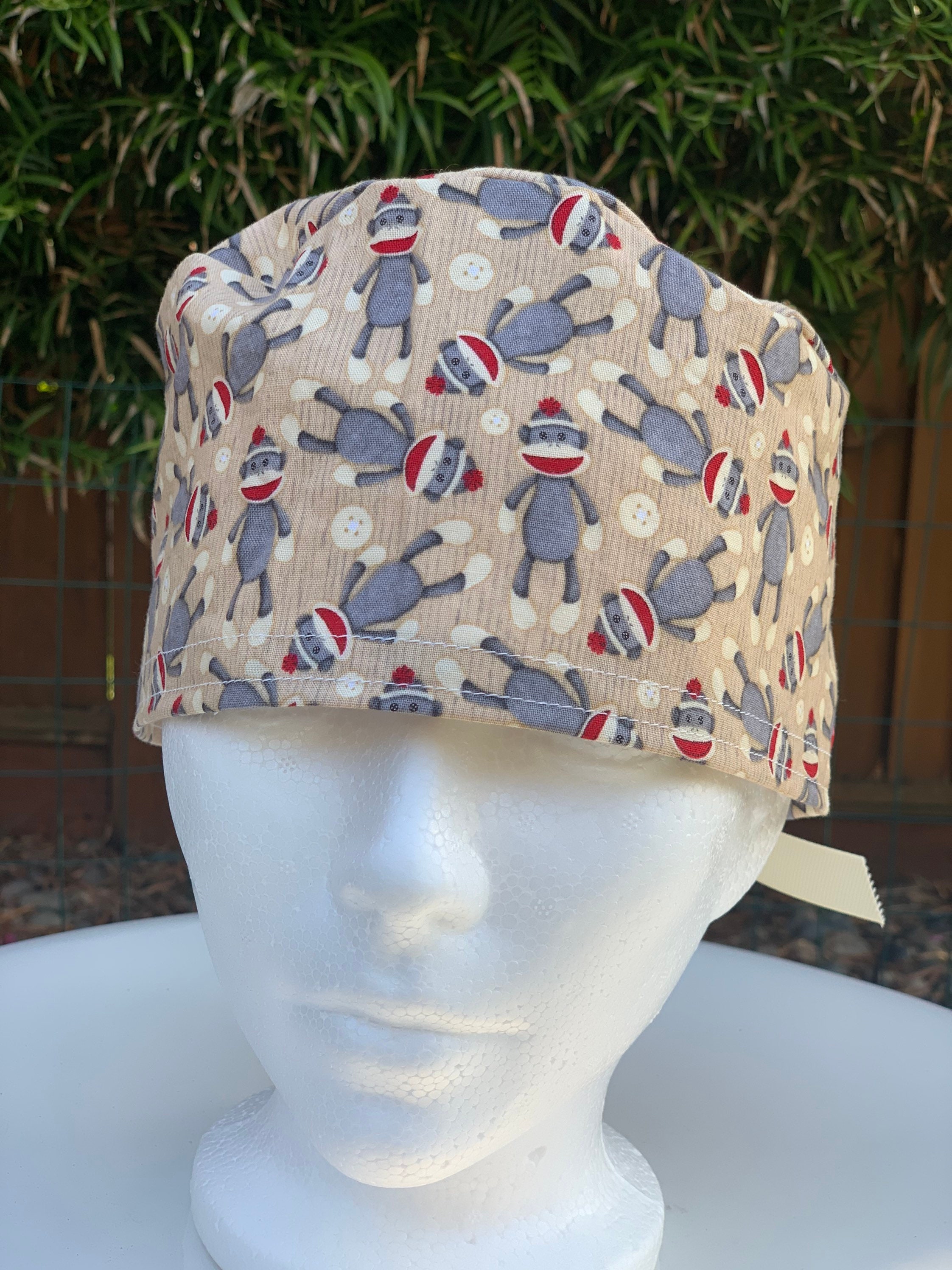 Sock monkey Scrub Cap with buttons. Surgical hat for nurses | Etsy