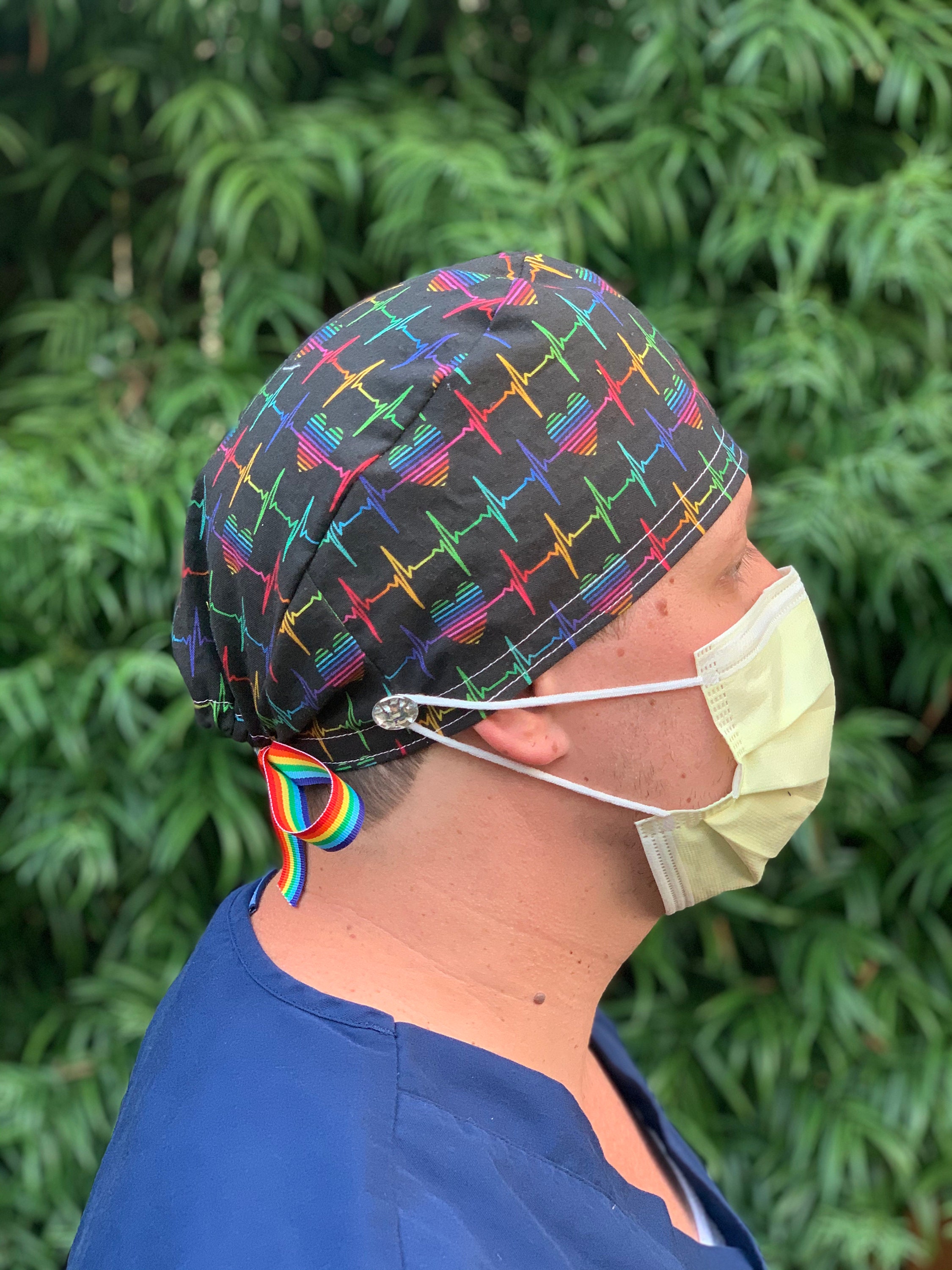 EKG Heart Cardiac Rainbow Scrub Cap With Buttons. PPE Nurse - Etsy