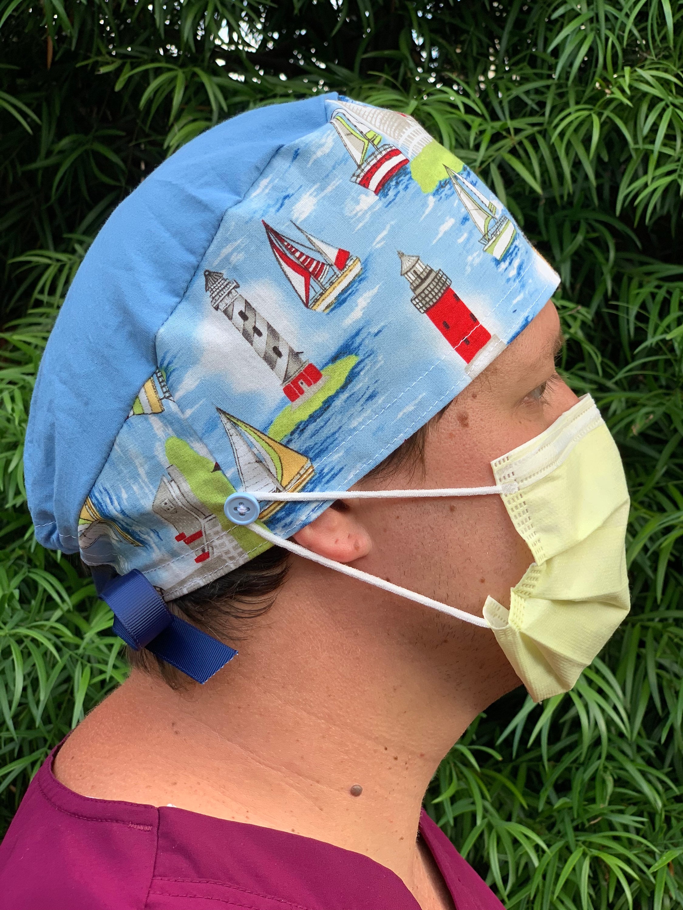 Mcdreamy Sail Boat Scrub Cap With Buttons. Surgical Hat. Or, Nurse ...