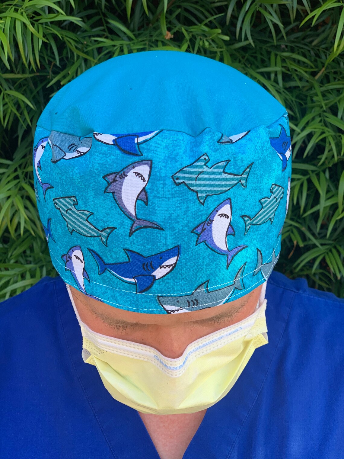 Scrub Cap With Buttons Shark Ocean Turquoise Aqua Baby Shark | Etsy