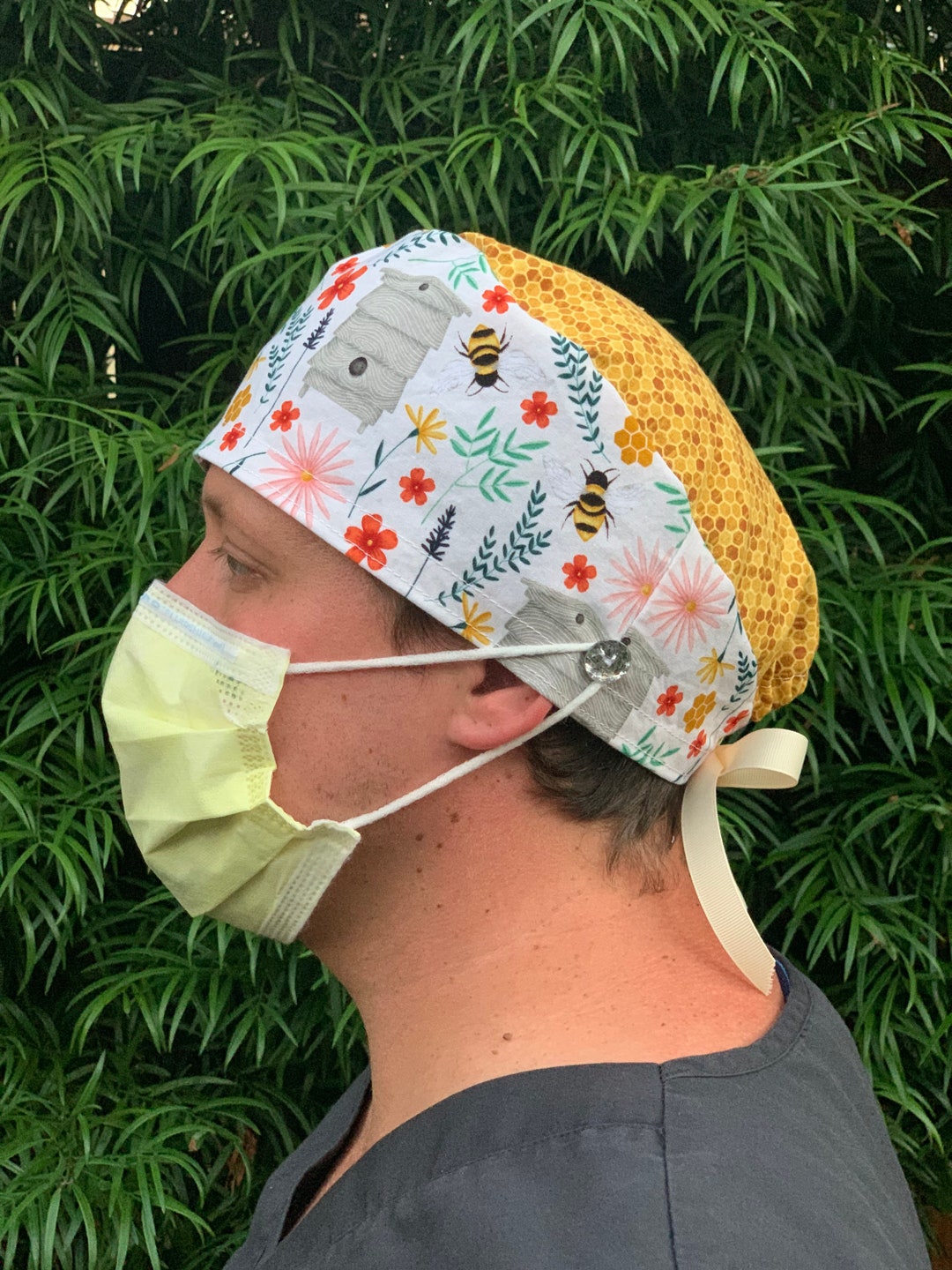 Bumble Bee, Hives and Honeycomb Scrub Cap With Buttons. RN, Doctor ...